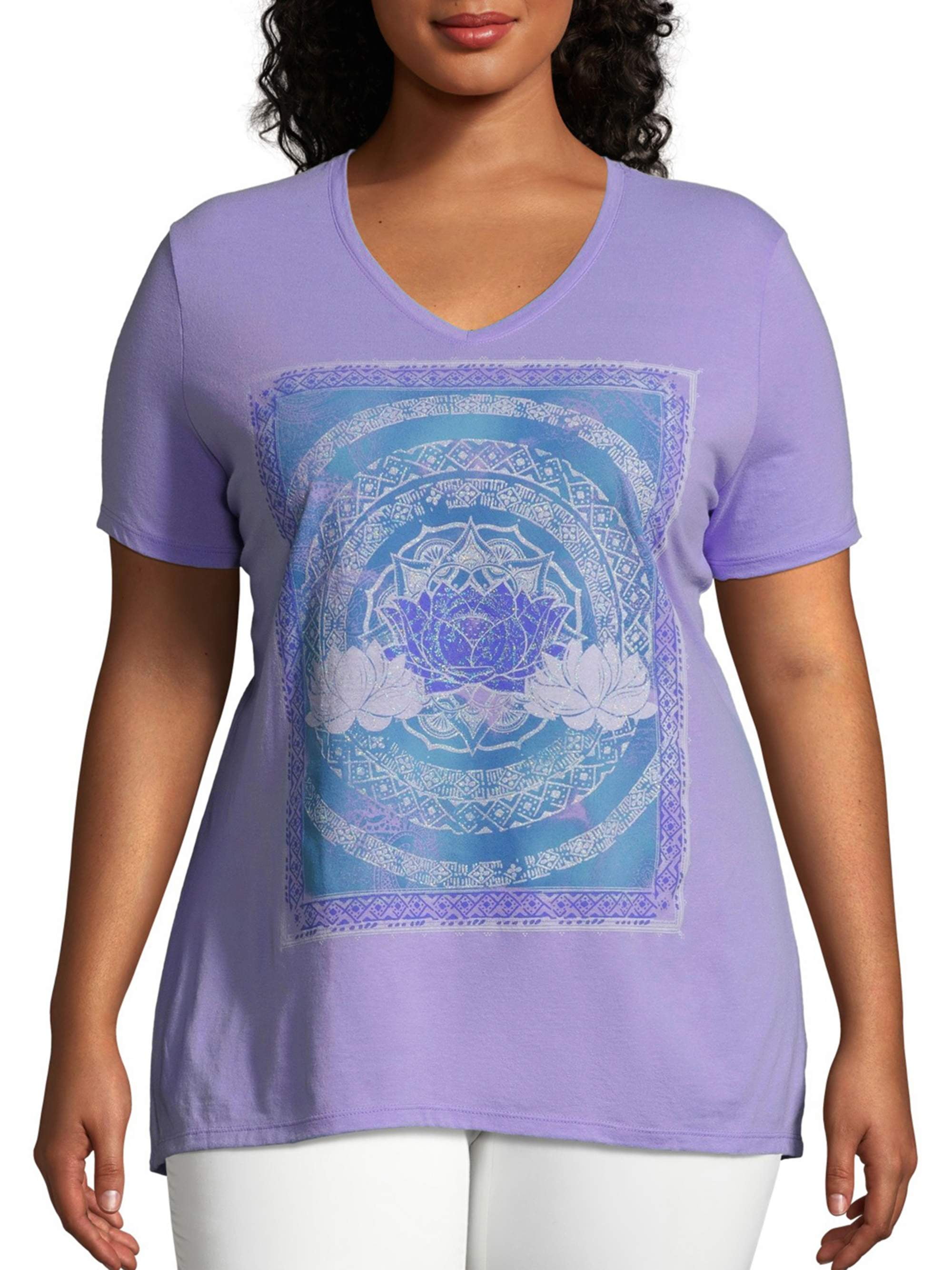 Just My Size Women's Plus Size Graphic Short Sleeve V-neck Tee ...