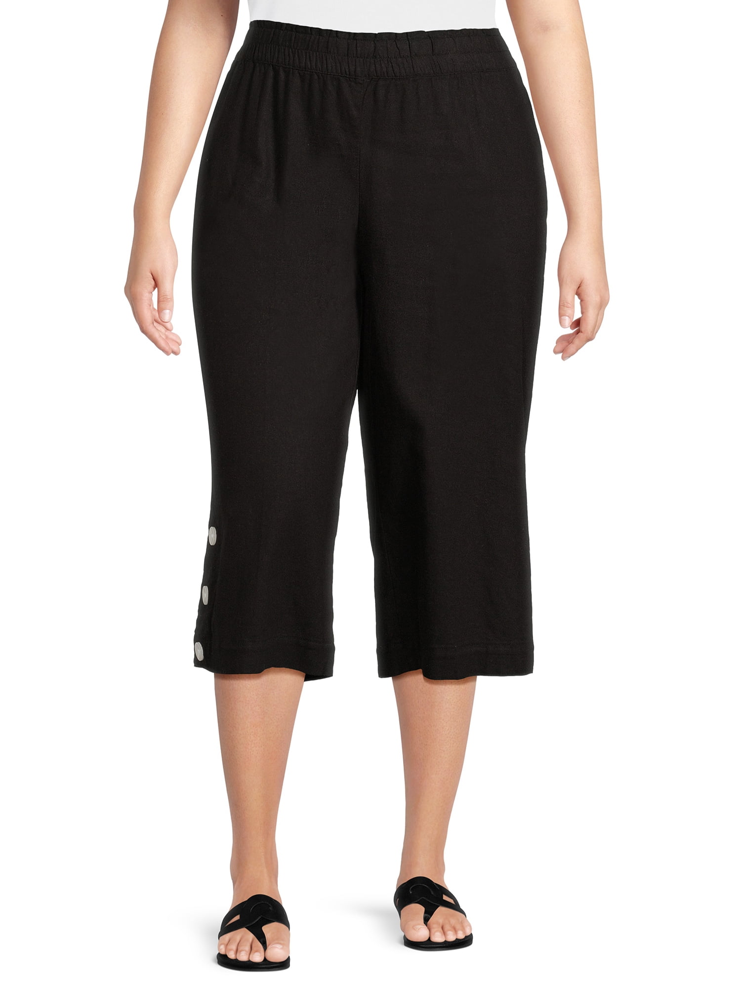 Just My Size Women's Plus Size Linen Blend Wide Leg Pull On Capri Pants ...