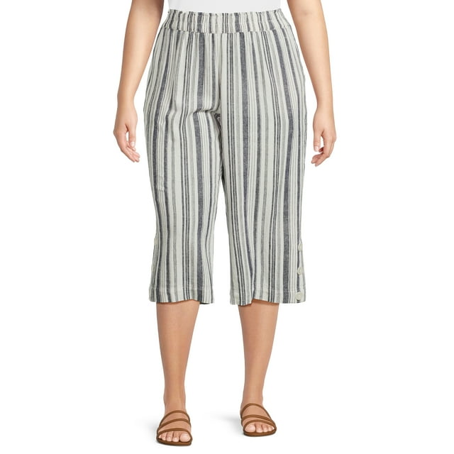 Just My Size Women's Plus Size Linen Blend Wide Leg Pull On Capri Pants, 21" Inseam, Sizes 1X-4X ...