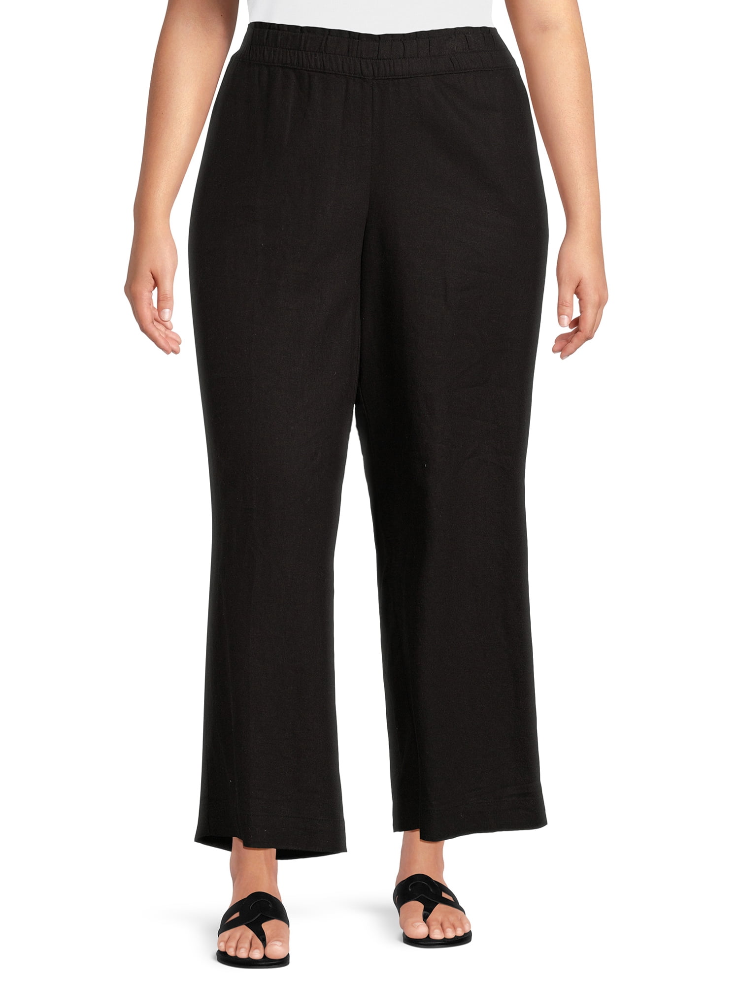 Just My Size Womens Plus Size Linen Blend Wide Leg Pull On Pants 29