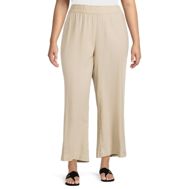 Just My Size Women's Plus Size Linen Blend Wide Leg Pull On Pants, 29 ...
