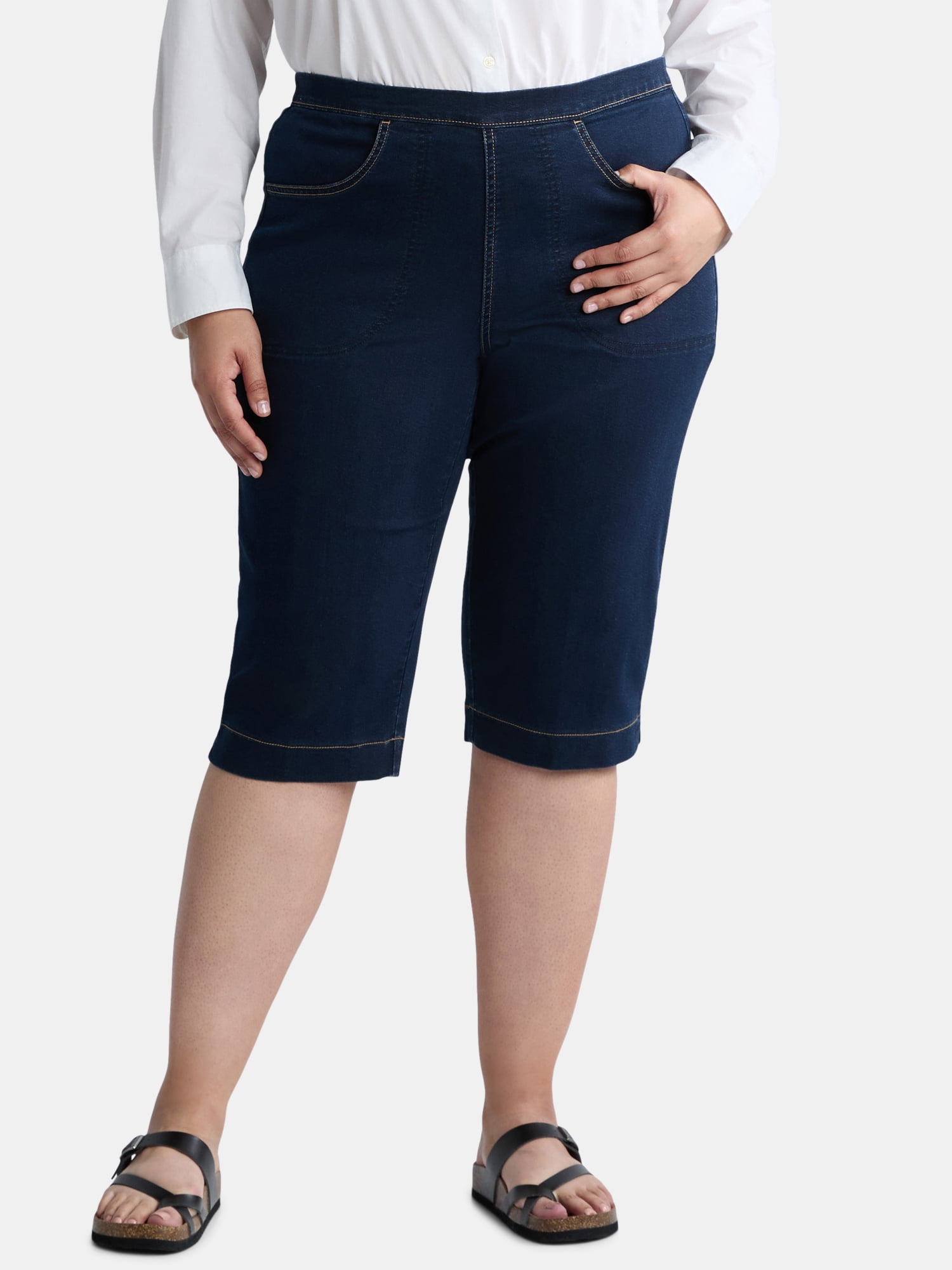 JMS Just My Size by Hanes Women's Plus Size Pull On 2 Pocket Stretch Capri, Sizes 0X-4X ...