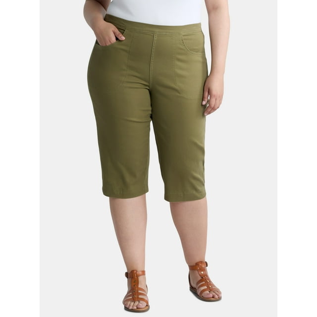 Just My Size Women's Plus Size Pull On 2 Pocket Stretch Capri, Sizes 0X ...