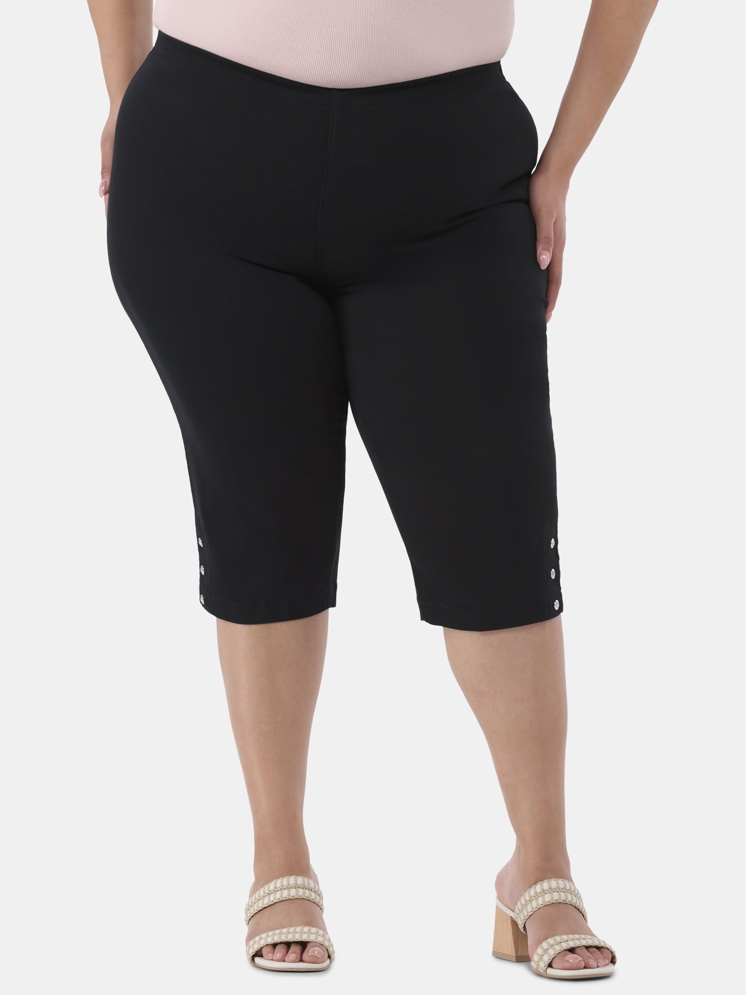 JMS Just My Size by Hanes Women's Plus Size Pull on Bling Tab Capri ...