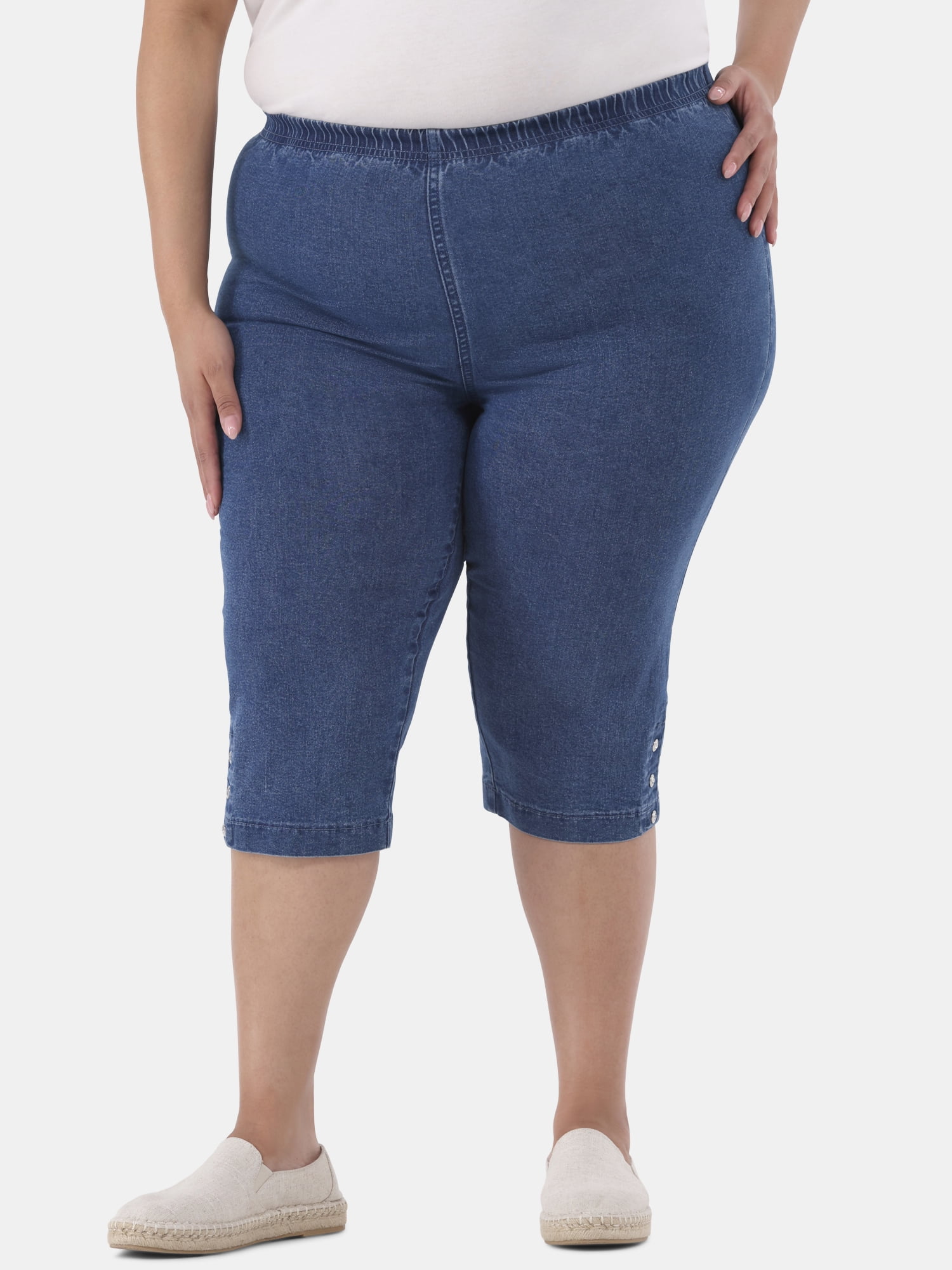 JMS Just My Size by Hanes Women's Plus Size Pull on Bling Tab Capri ...