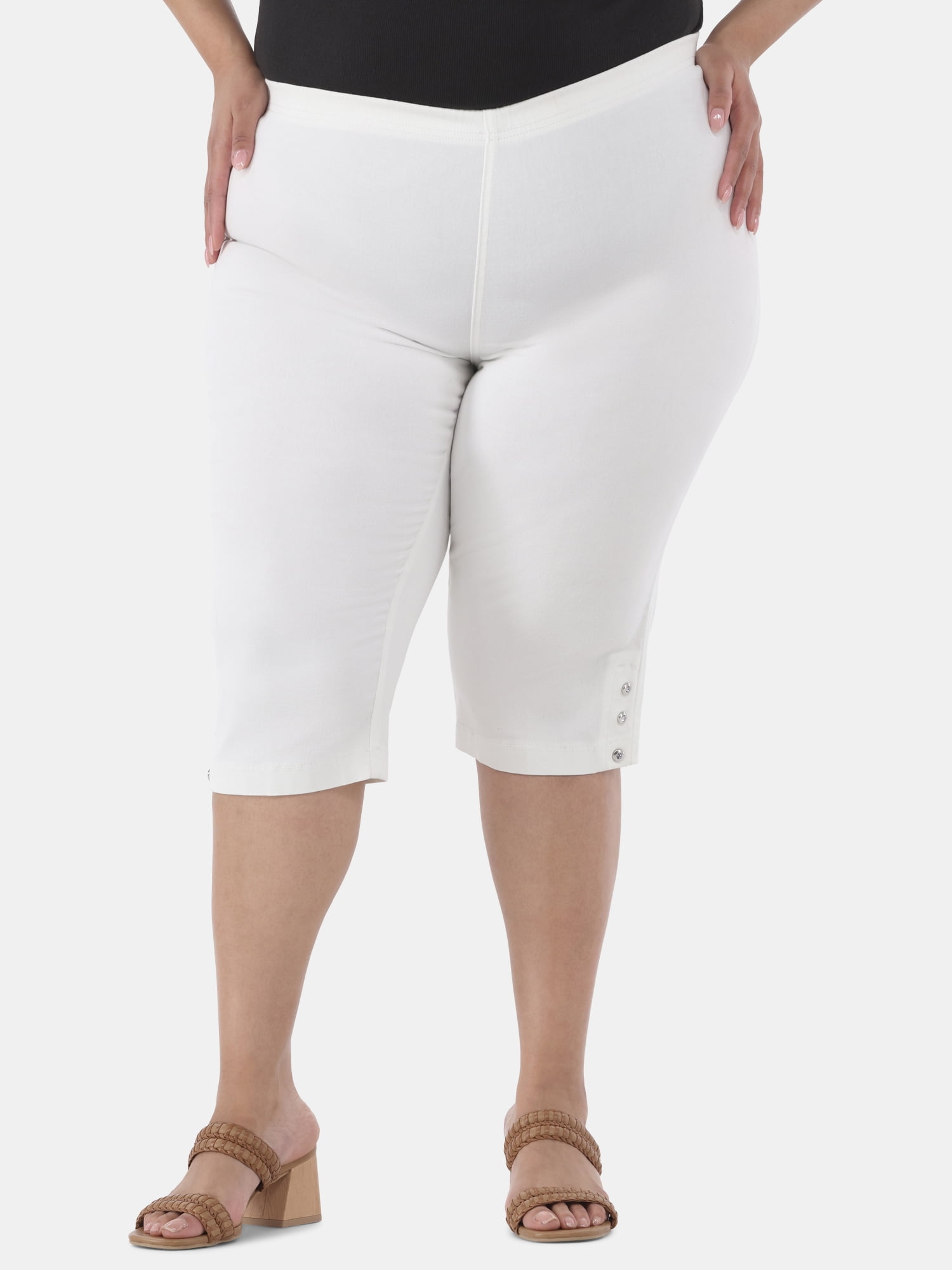 JMS Just My Size by Hanes Women's Plus Size Pull on Bling Tab Capri ...