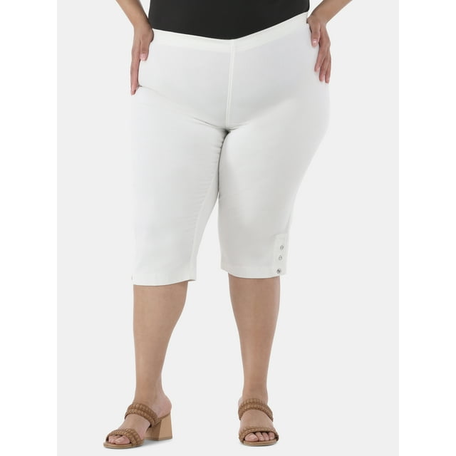 Just My Size Women's Plus Size Pull on Bling Tab Capri, Sizes 0X-4X ...