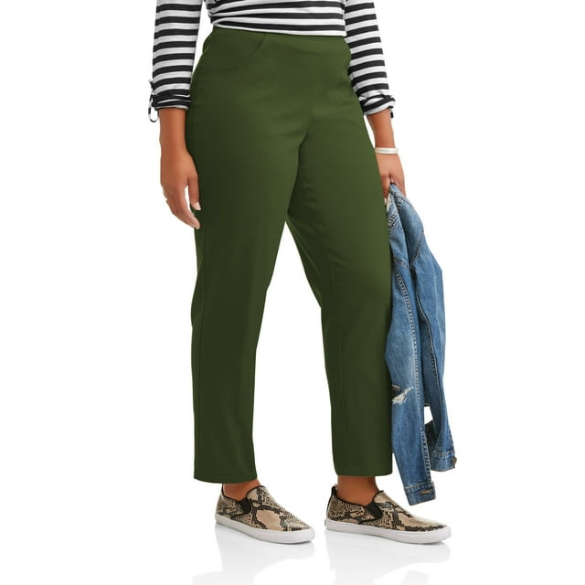 Just My Size Women's Plus Size Pull on Stretch Woven Pants, Also in ...
