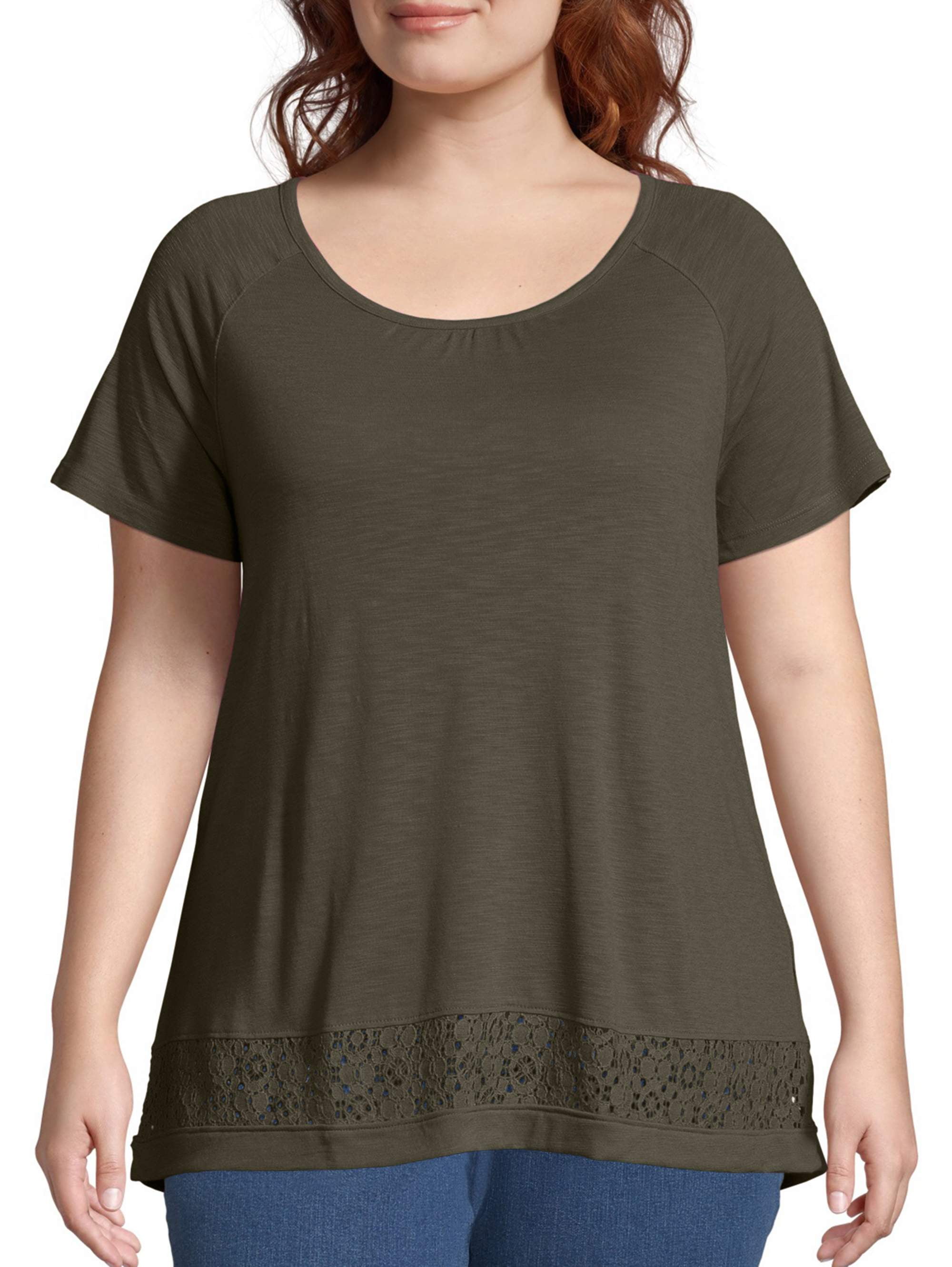 Just My Size Women's Plus Size Raglan Tee with Lace Panel Top - Walmart.com