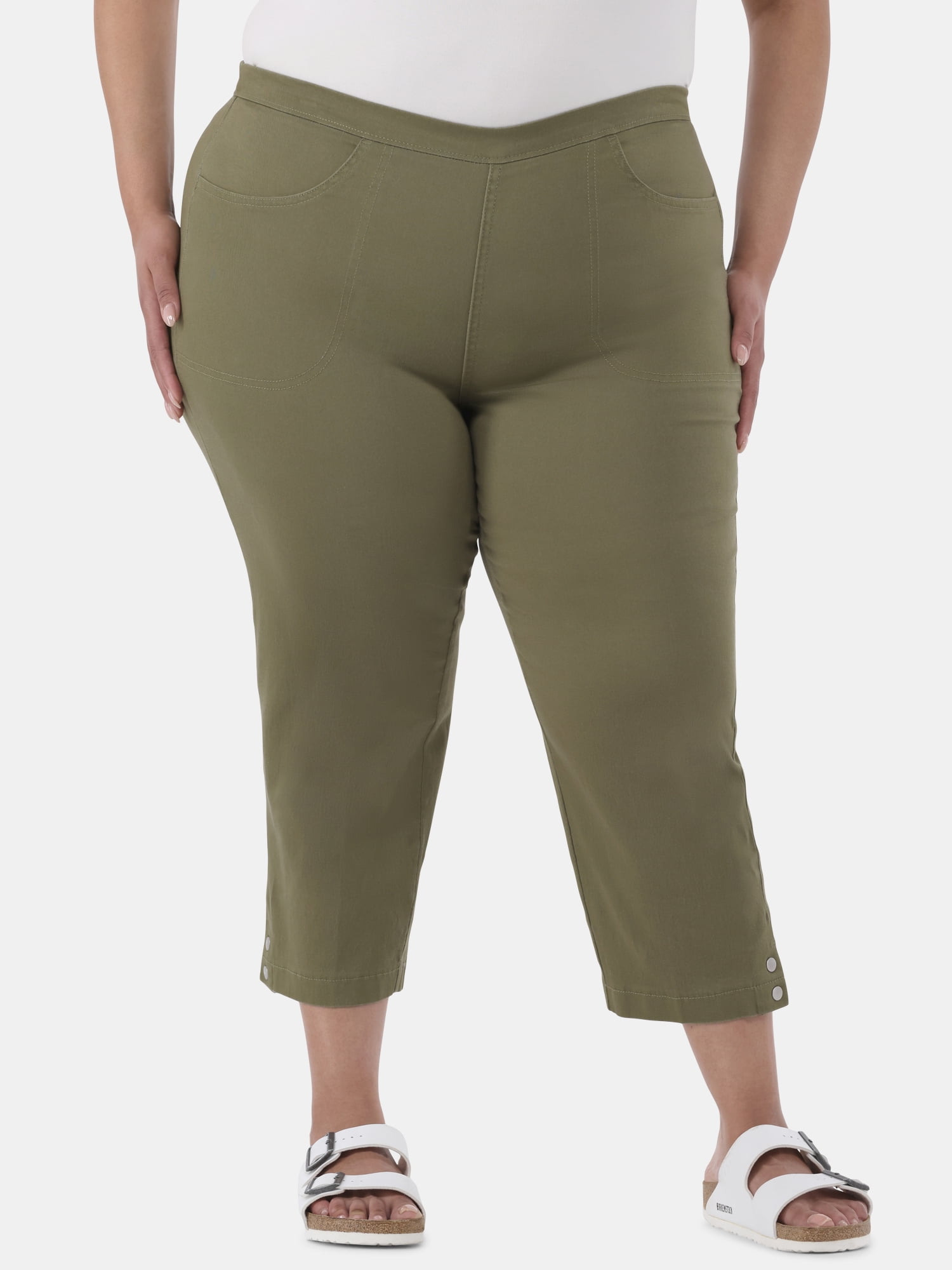 JMS Just My Size by Hanes Women's Plus Snap Hem Pull On Cropped Pants ...