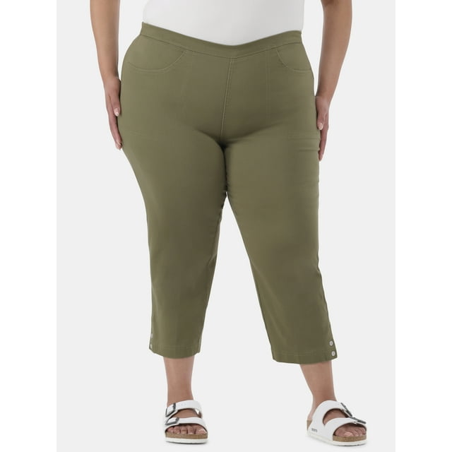 JMS Just My Size by Hanes Women's Plus Snap Hem Pull On Cropped Pants ...