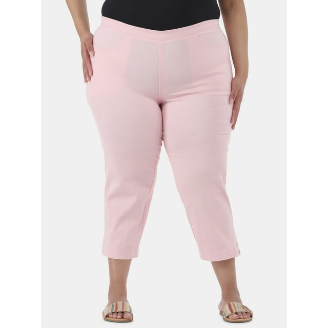 Just My Size Women's Plus Snap Hem Pull On Cropped Pants, 23" Inseam ...