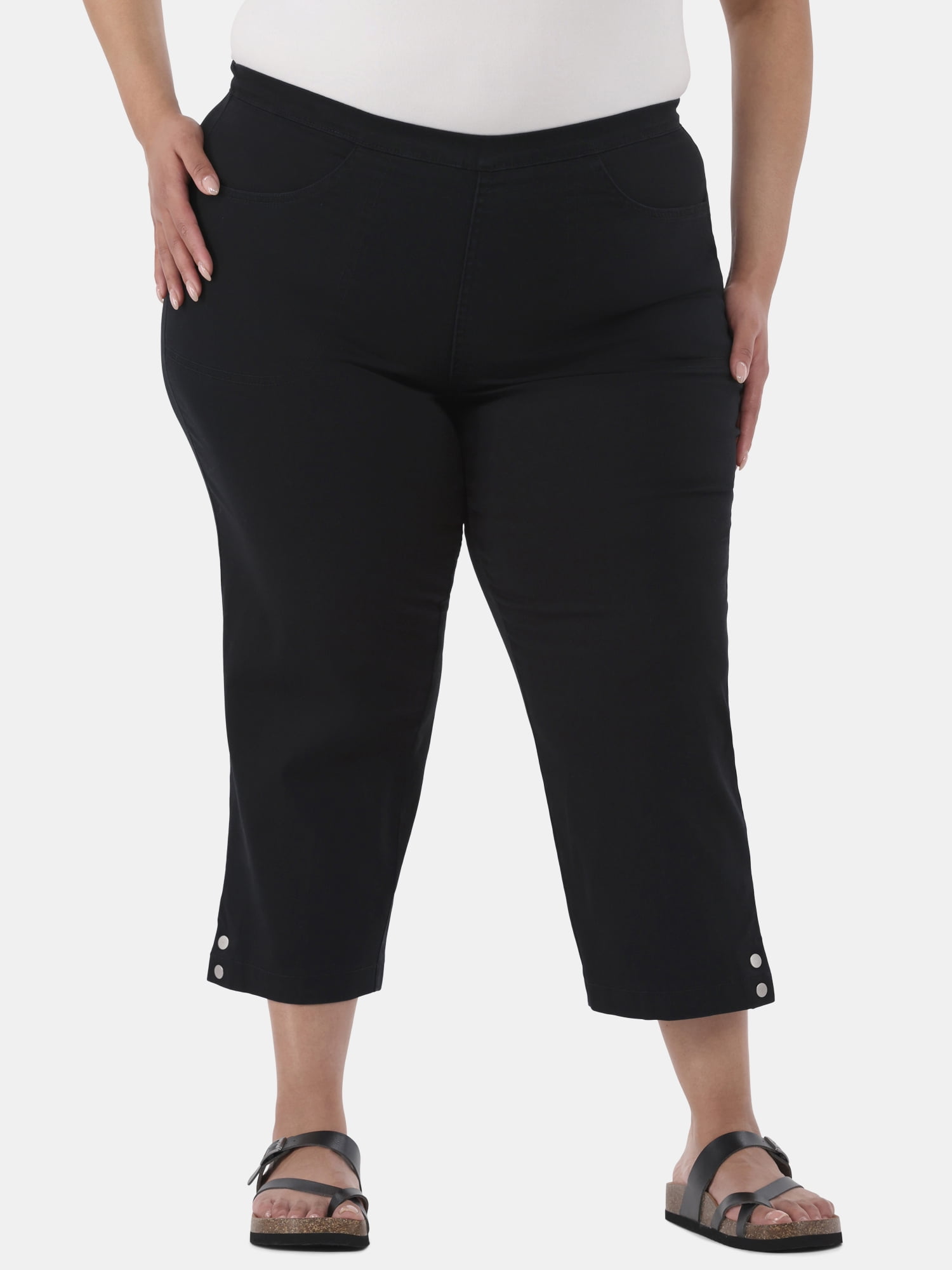 JMS Just My Size by Hanes Women's Plus Snap Hem Pull On Cropped Pants ...