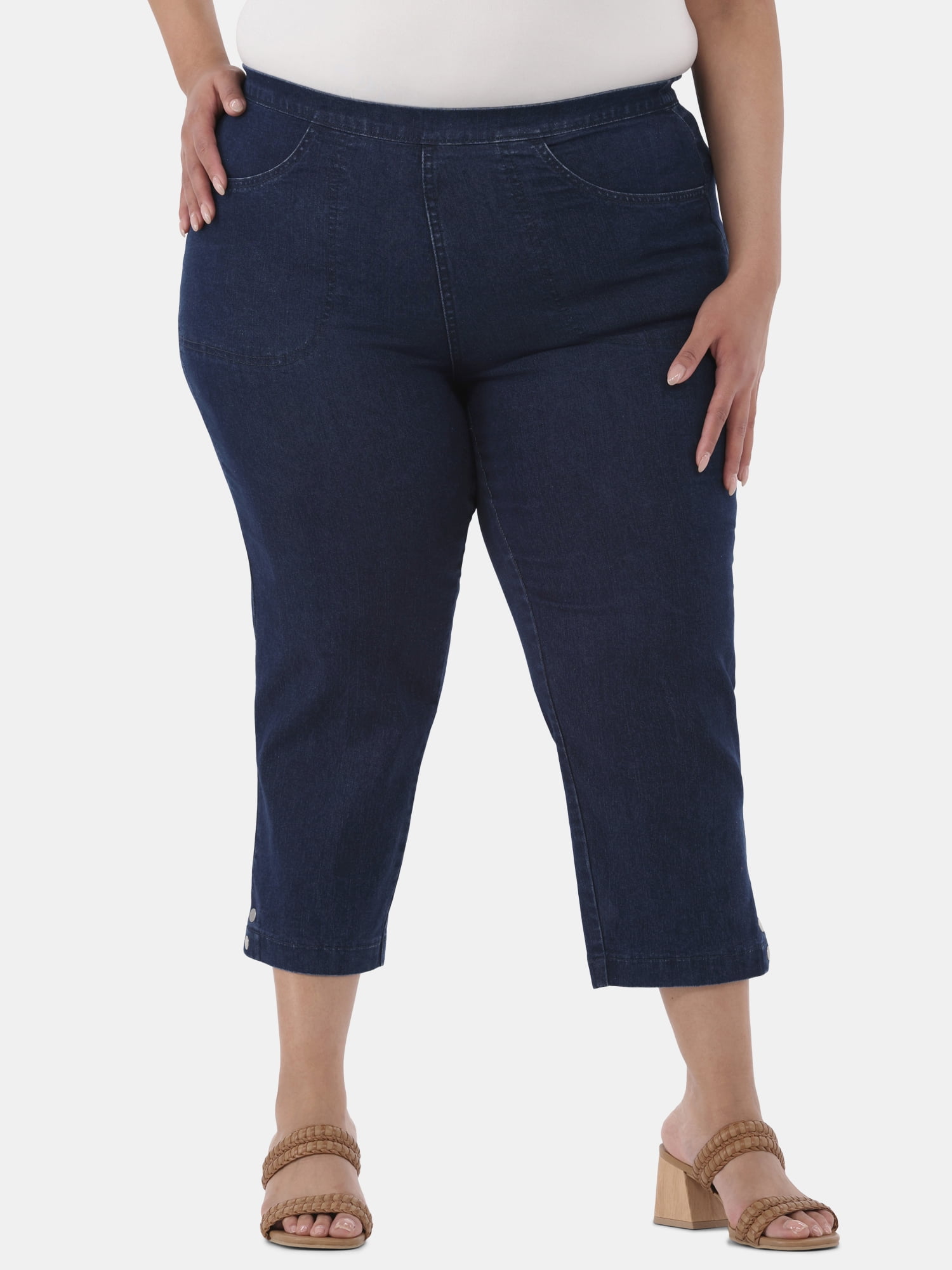 JMS Just My Size by Hanes Women's Plus Snap Hem Pull On Cropped Pants ...