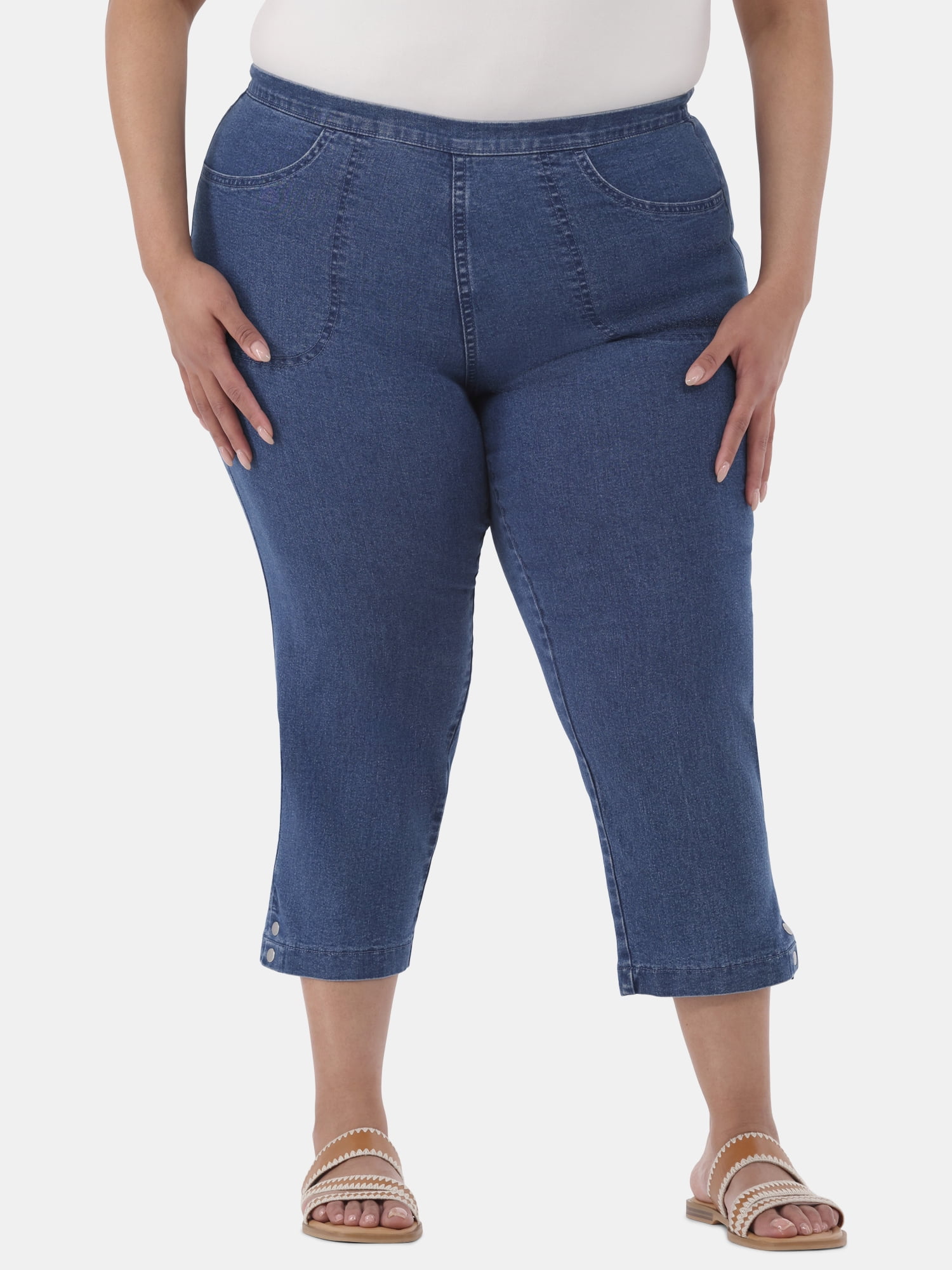 JMS Just My Size by Hanes Women's Plus Snap Hem Pull On Cropped Pants ...