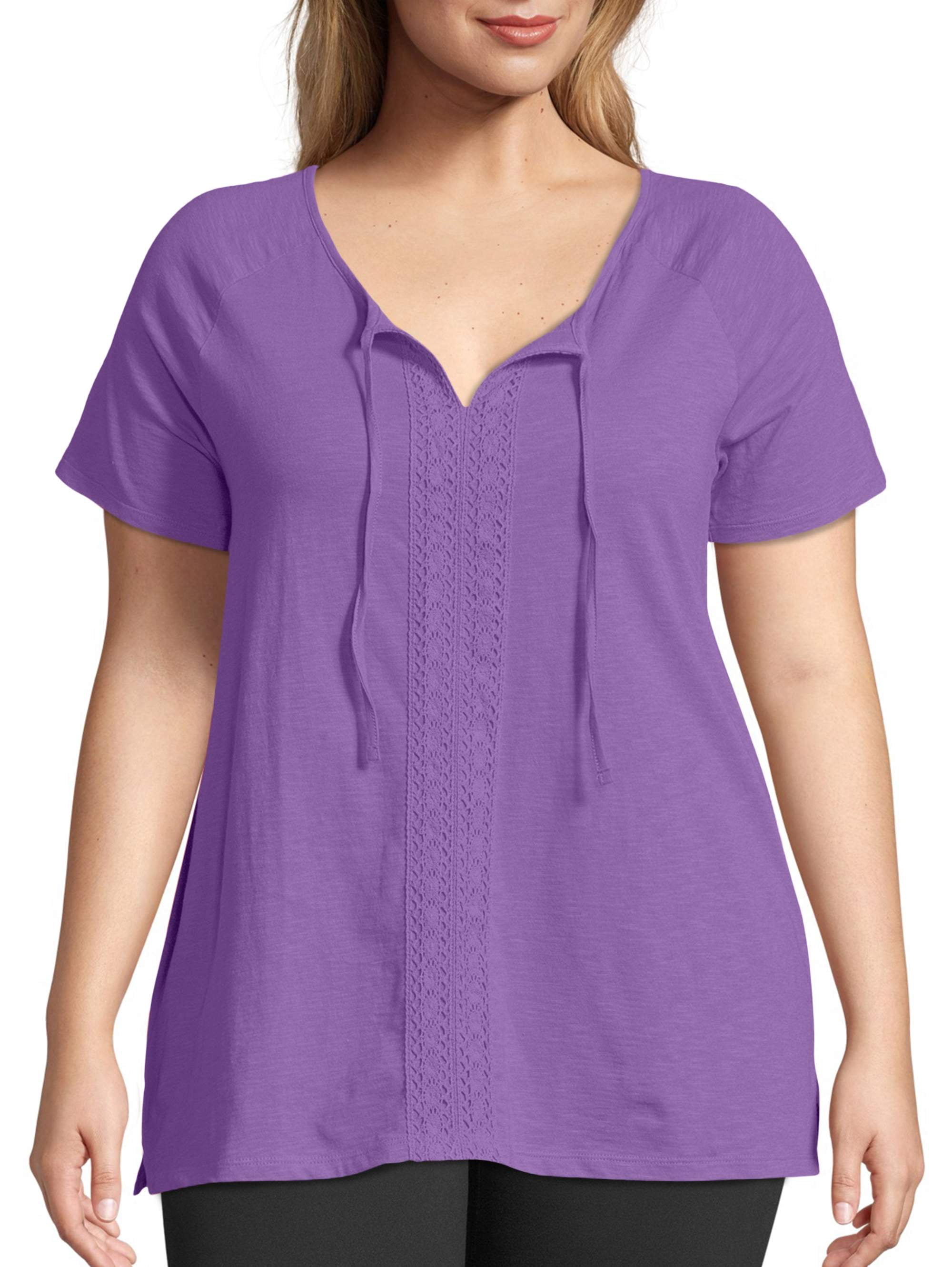 Just My Size Women's Plus Split Neck Lace Detail Top - Walmart.com