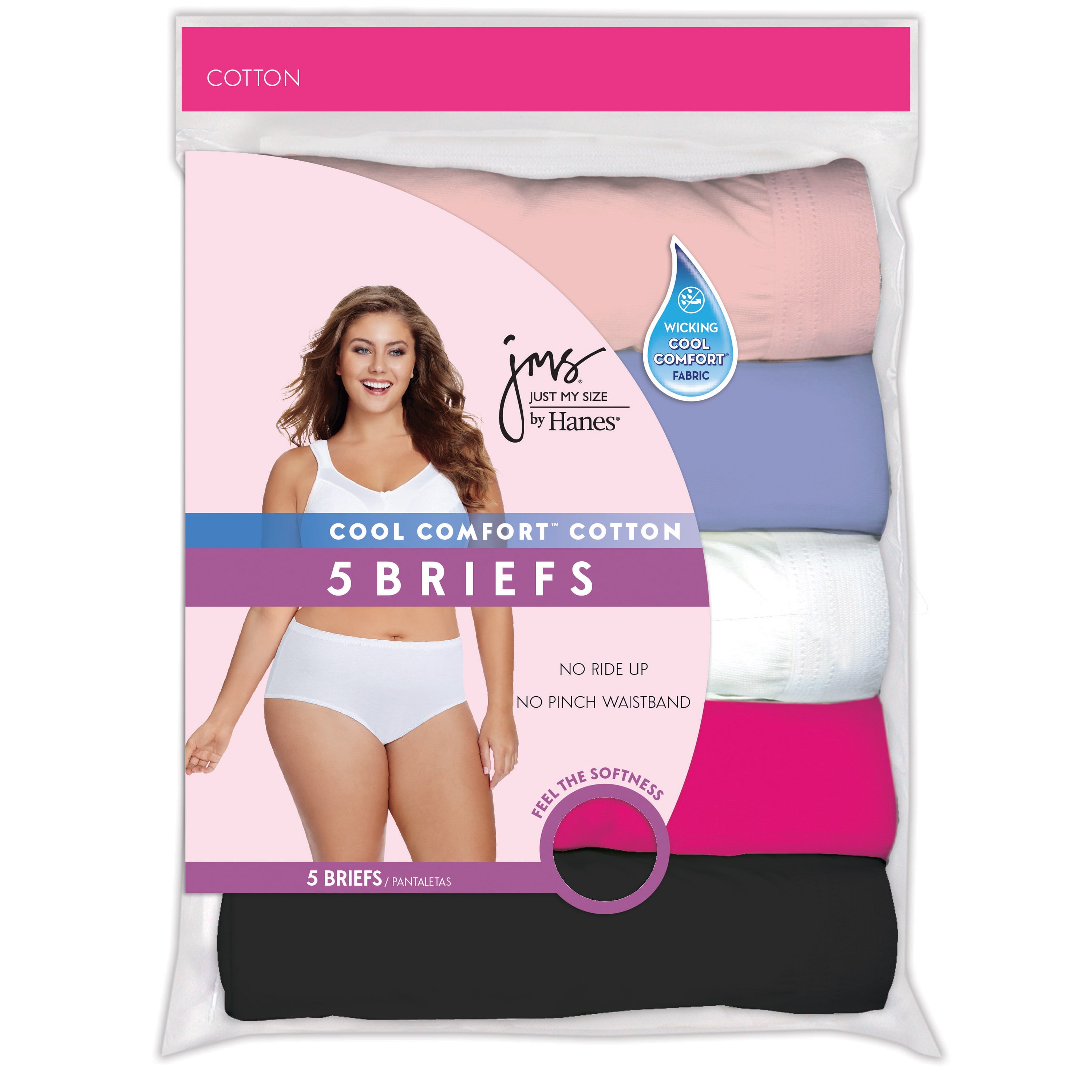 Just My Size Women's Plus Tagless Cotton Brief Panties, 5-Pack, Cool Comfort, Style 1610W5 ...