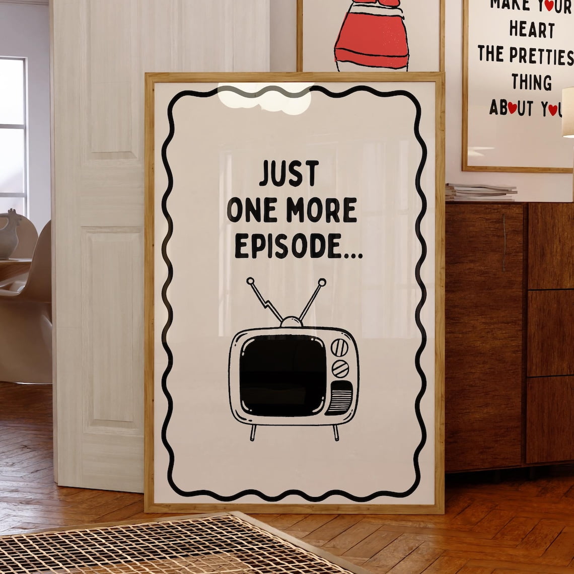 Just One More Episode Print, Cool Living Room Decor, Retro Tv Wall Art ...