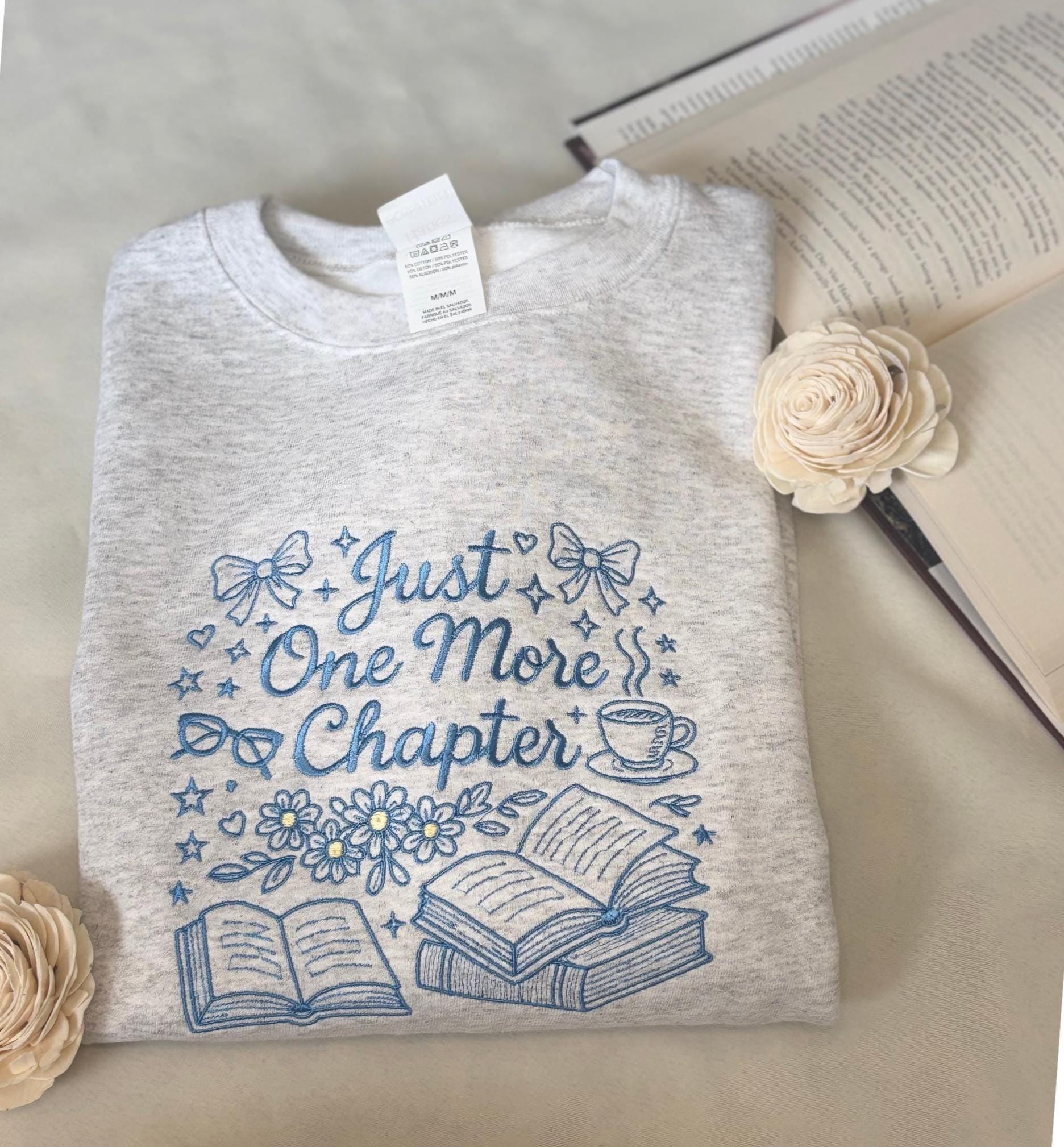 Just One More Chapter Embroidered Sweatshirt, Book Sweatshirt, Bookish ...