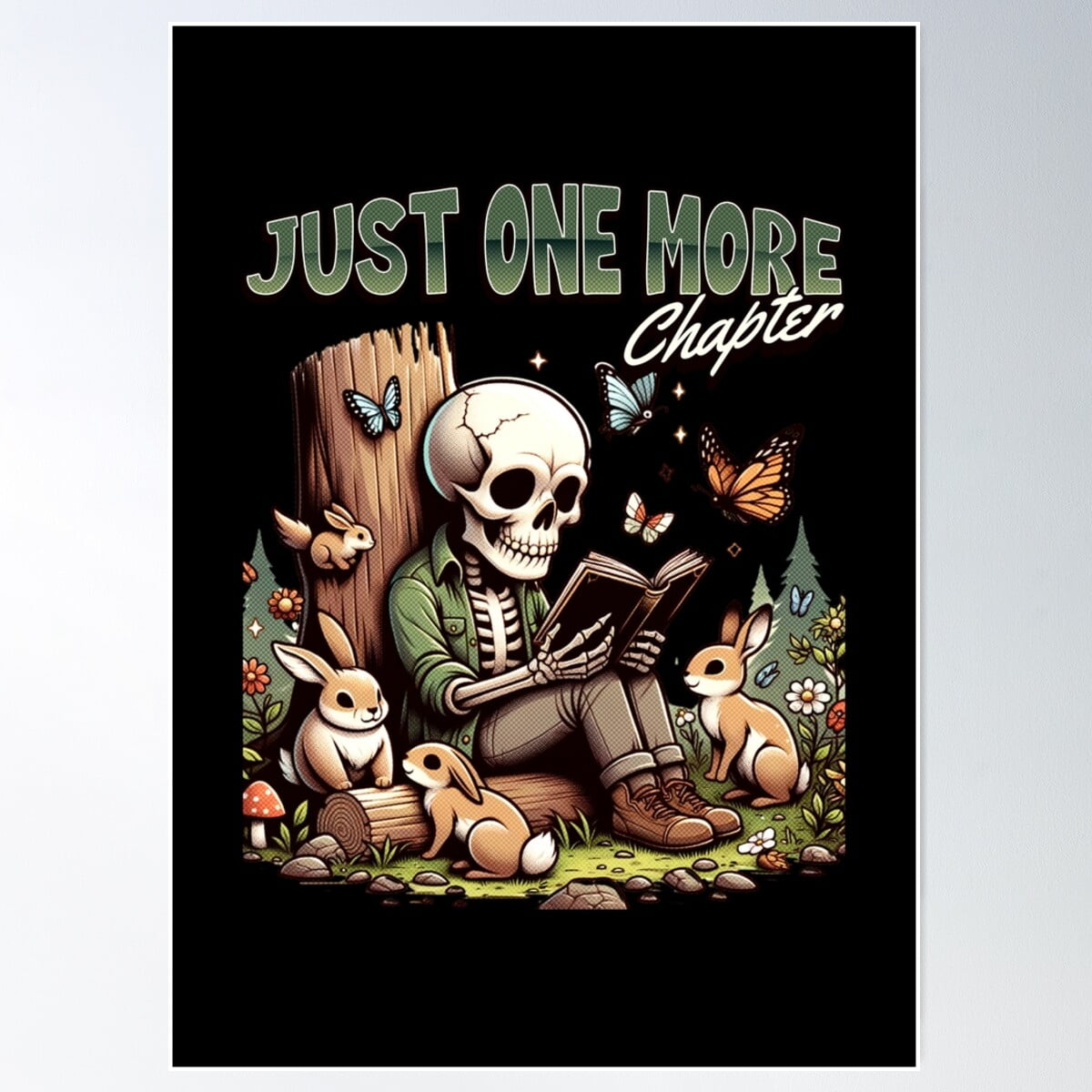 Just One More Chapter Skeleton Reading Poster Wall Art, Modern Wall ...