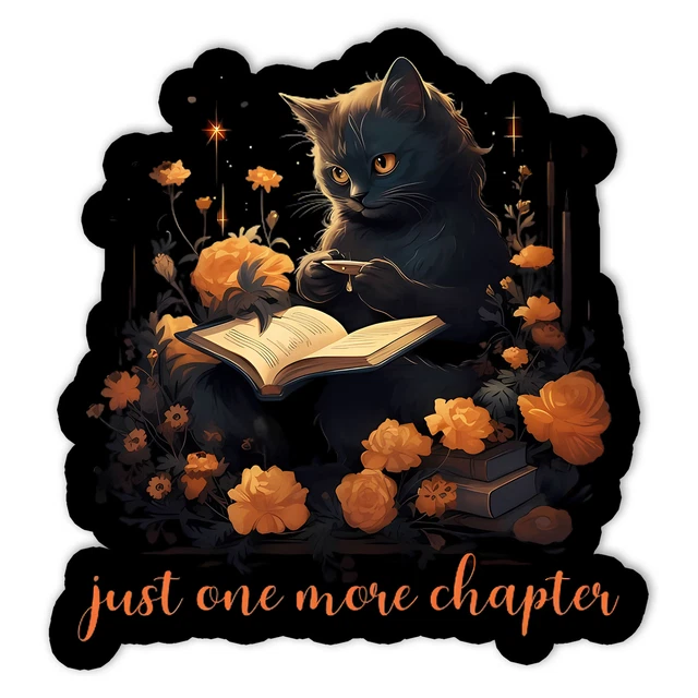Just One More Chapter Sticker Cute Black Cat Reading Book Sticker Phone ...