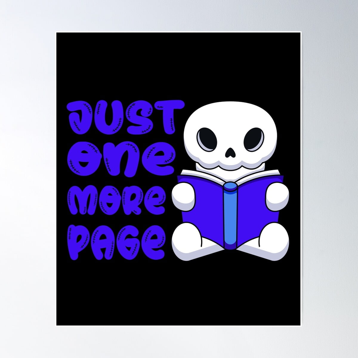 Just One More Page Cute Skull Reading A Book Poster Wall Art, Modern ...