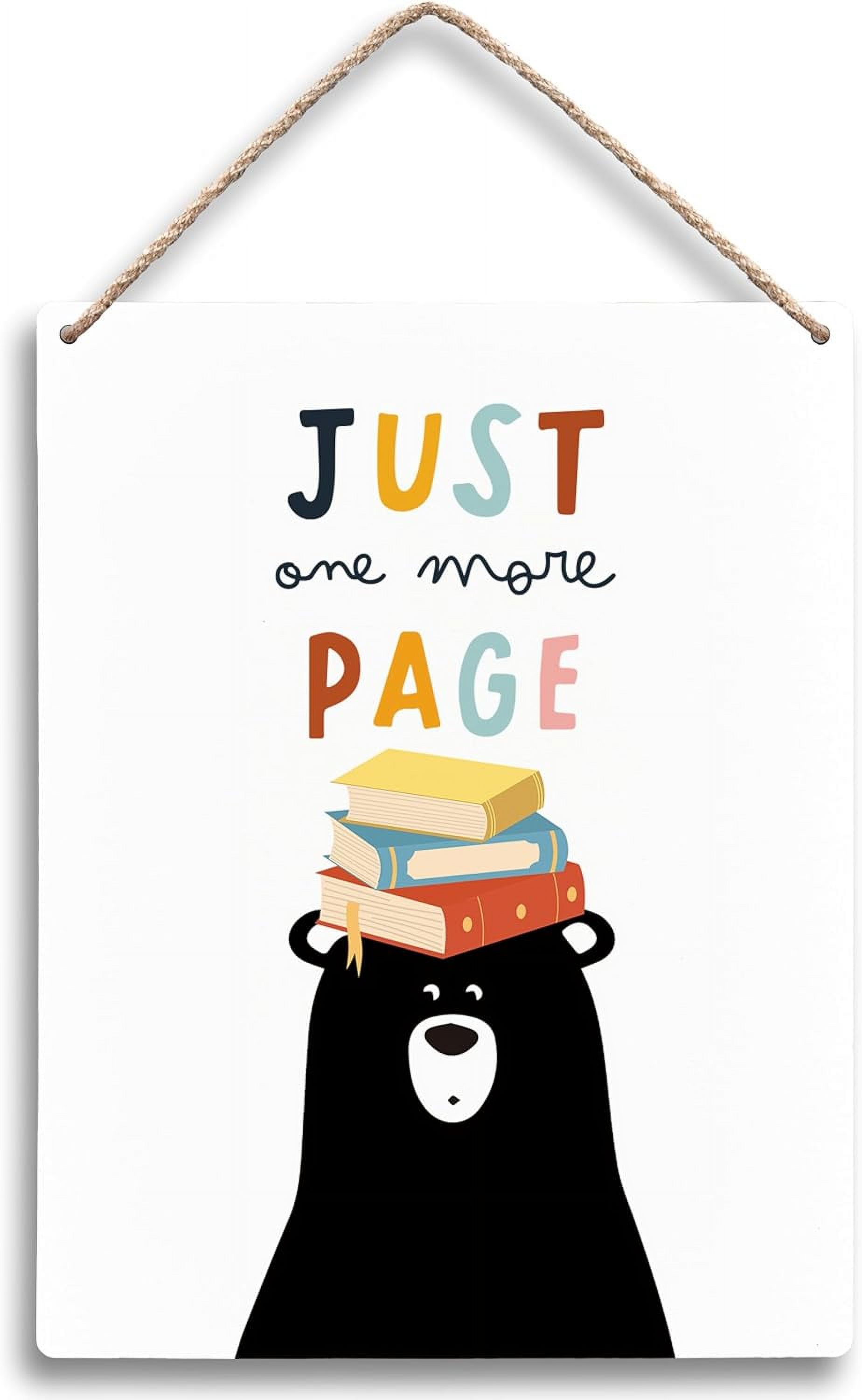 Just One More Page Reading Black Bear Hanging Wooden Signs, Reading ...