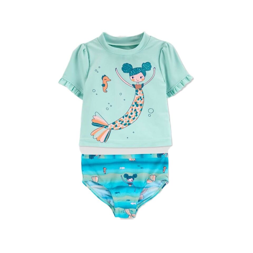 Just One You Baby Girls Mermaid Short Sleeve Rash Guard Swim Set Size ...