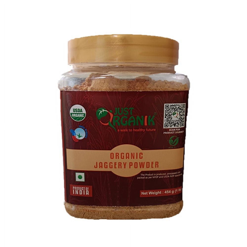 Just Organik Jaggery Powder, Organic Unrefined Raw Cane Sugar 1 LB ...