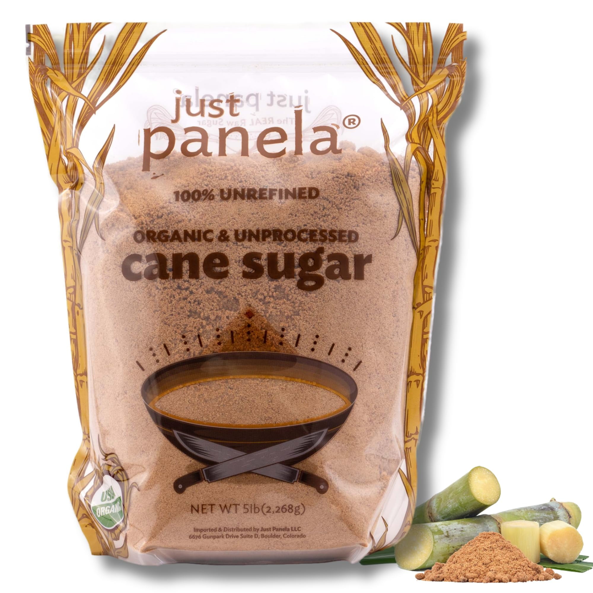 Just Panela Organic Unrefined OKA4 Cane Sugar 5 Pound Pack of 1 | 100% ...