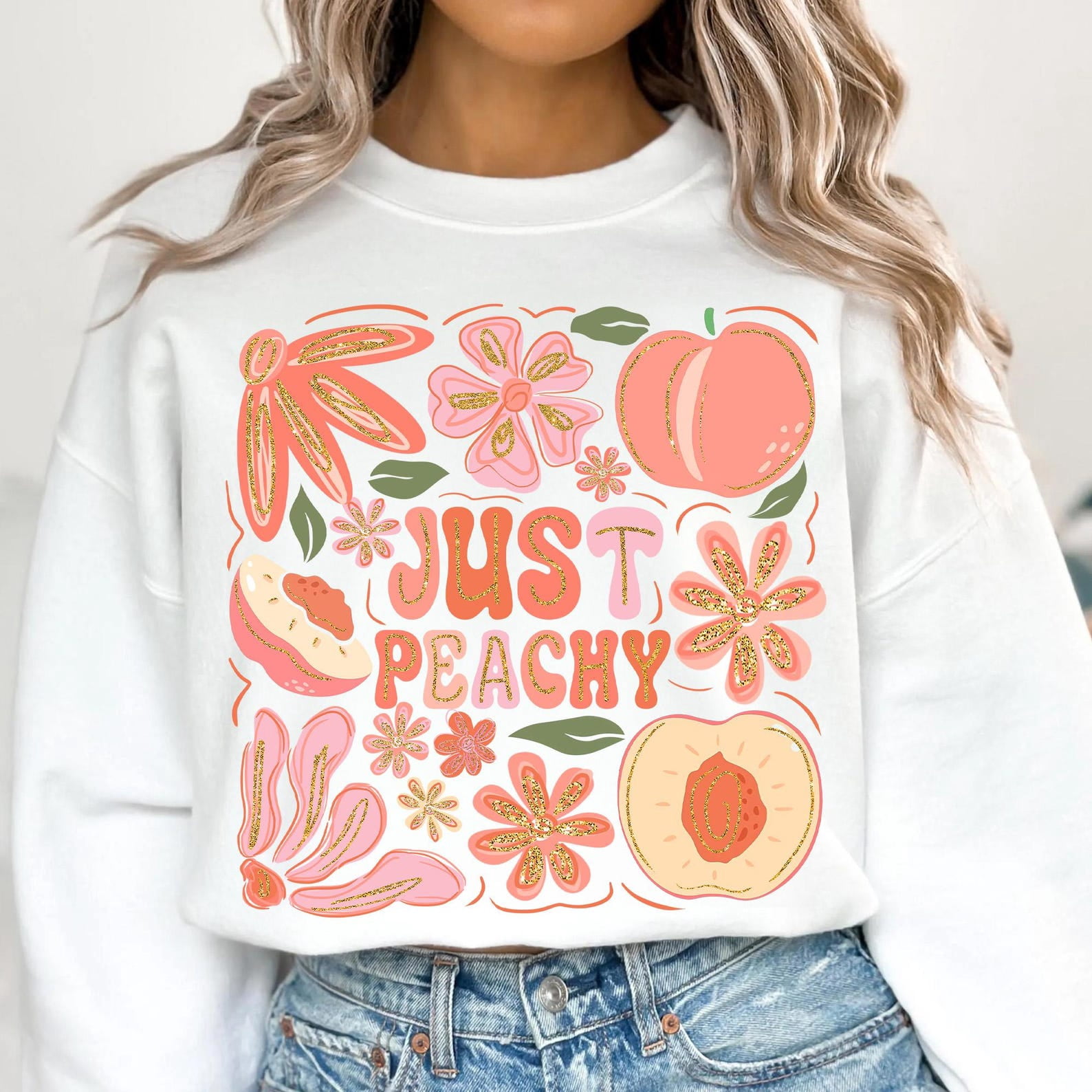 Just Peachy Sweatshirt, Preppy Floral Peach Sweatshirt, Summer Peach ...