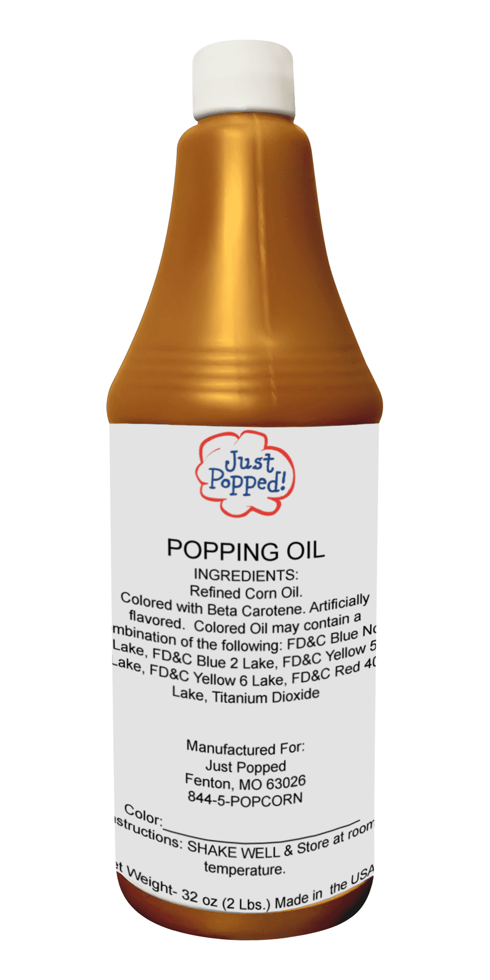 Just Popped Orange Colored Popcorn Popping Oil 32 Oz - Walmart.com