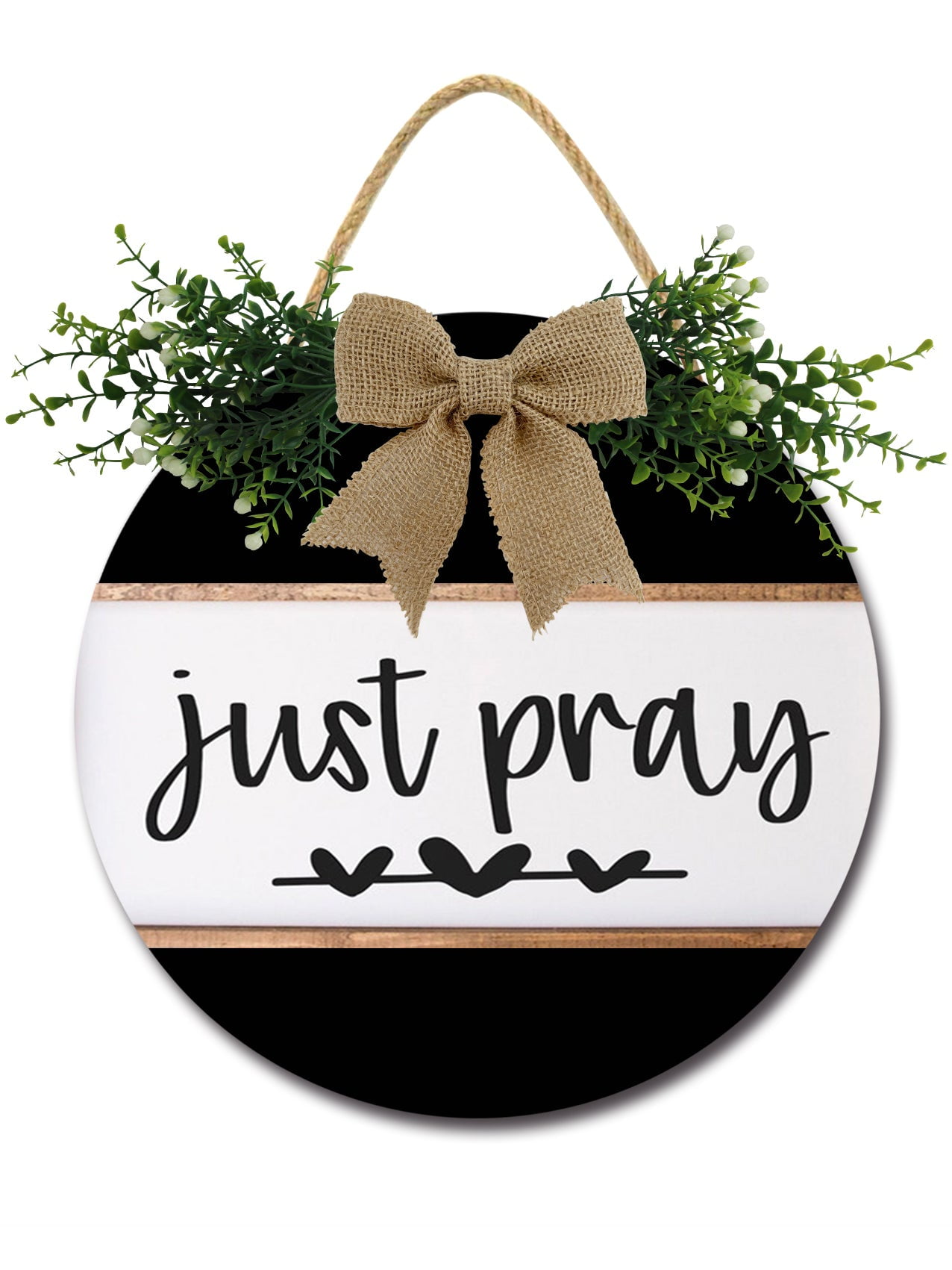 Just Pray Sign Front Door Porch Decorations, Round Rustic Wood Hanging ...