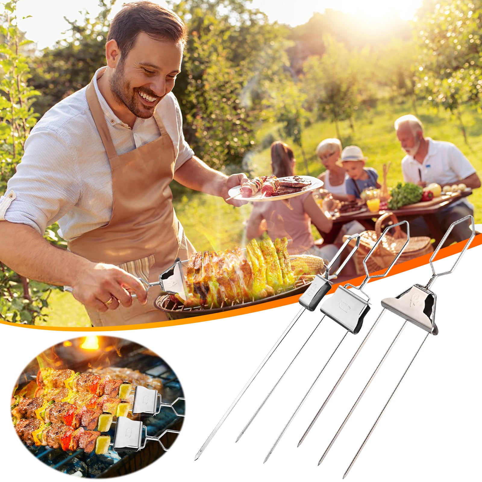 Just Released, Stainless Steel Skewers Barbecue, Easy Sliding Pusher ...