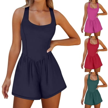 ABATAB Women's Workout Romper Summer Sleeveless Athletic Jumpsuits One ...