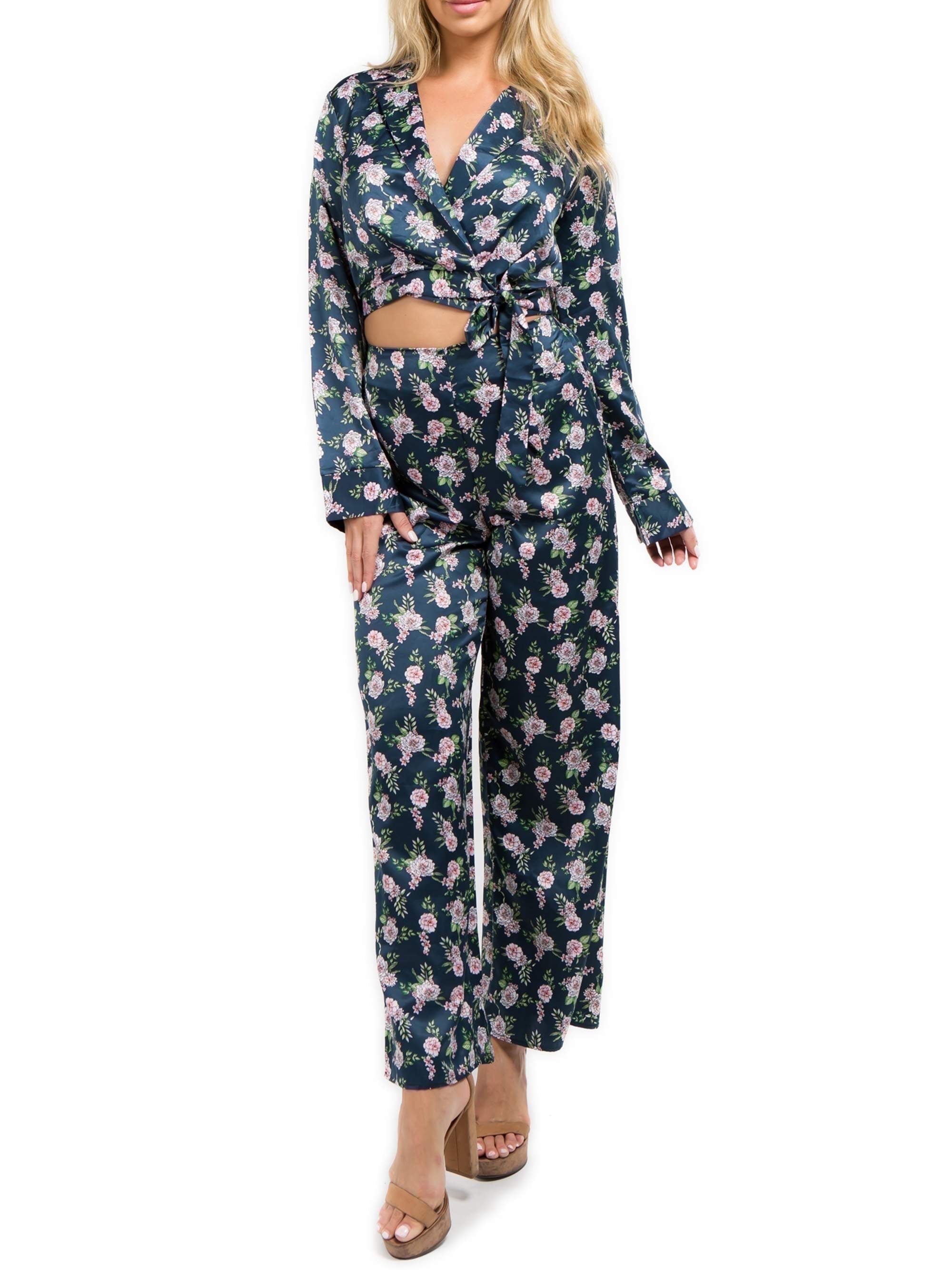 Just Sexy Lingerie Women's Long Sleeve Wrap Top and Pant Sleepwear Set ...