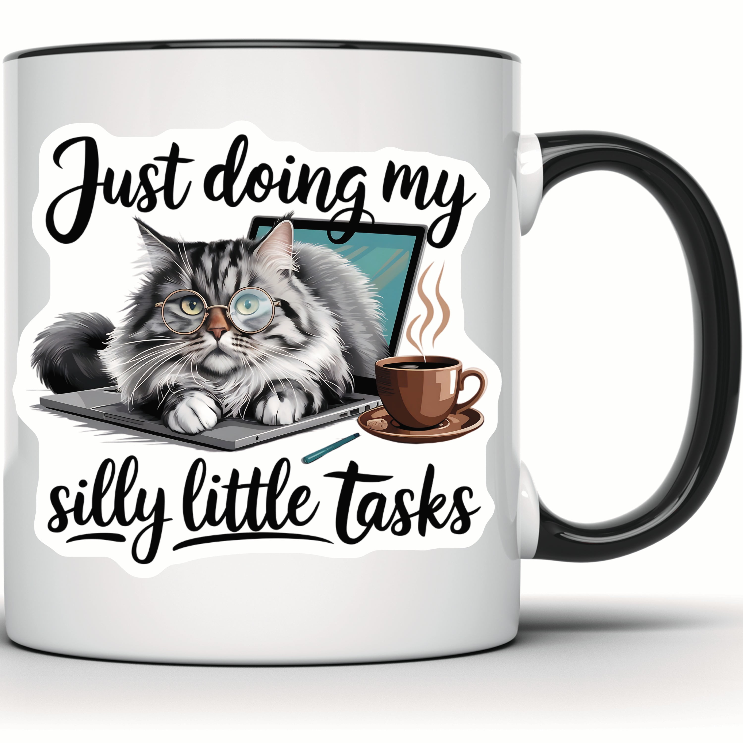 Just Doing My Silly Little Tasks Cat Mug - Funny Cat Lover Office ...