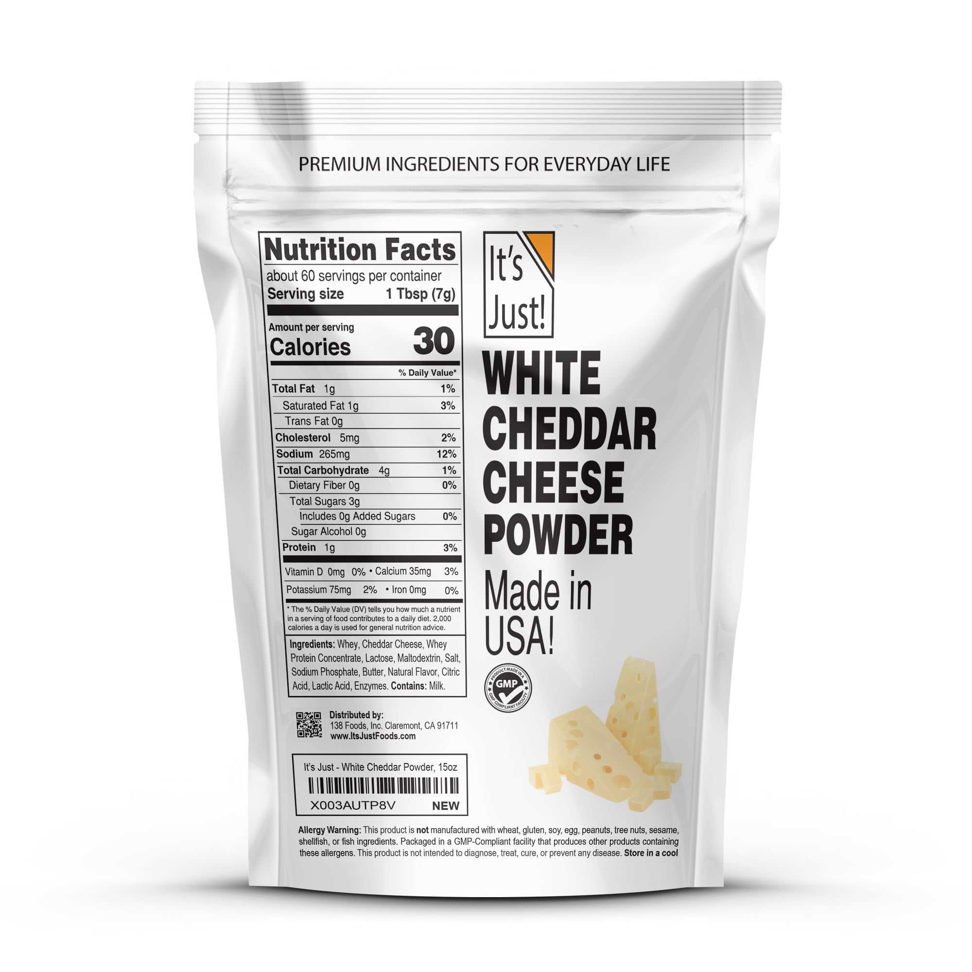 It's Just - TWE5 White Cheddar Cheese Powder, Traditional Sharp Flavor ...