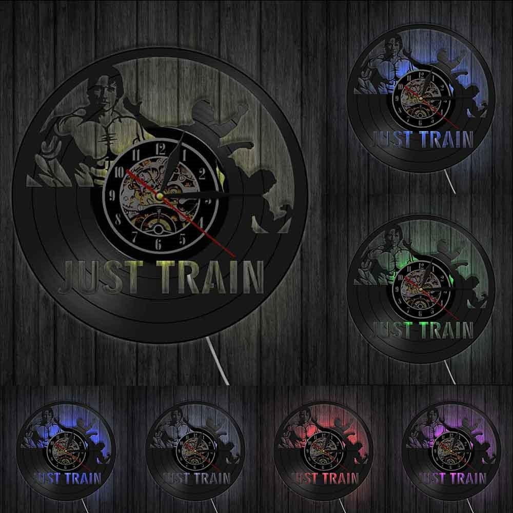 Just Train Wall Art GYM Wall Clock Muscle Man Weighting Vinyl Record ...