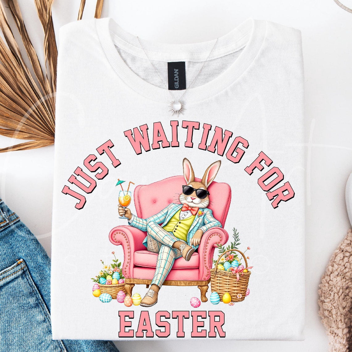 Just Waiting For Easter shirt, Easter Bunny Sublimation Design Graphic ...