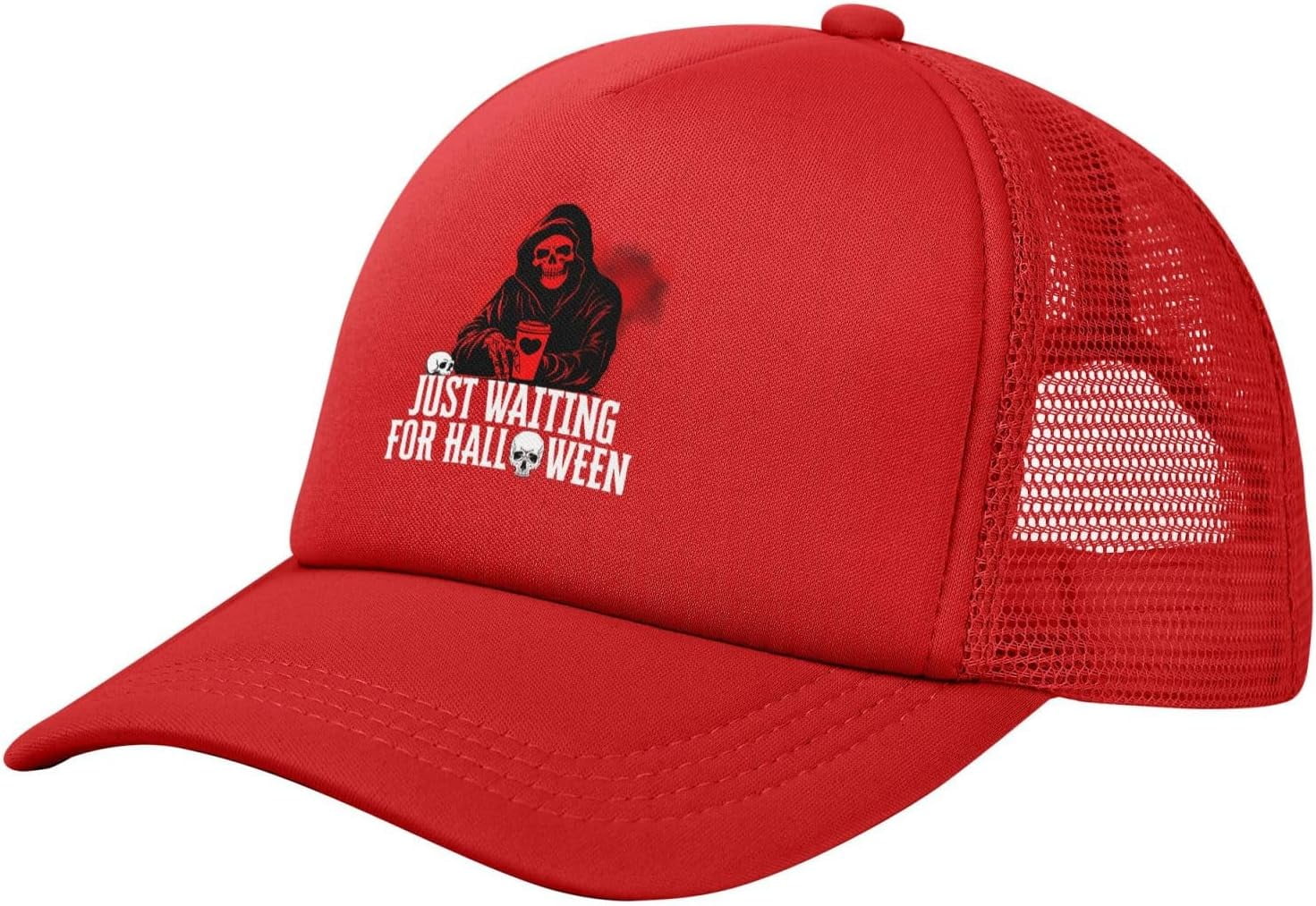 Just Waiting for Halloween Hats Skull Skeleton Mesh Trucker Hat ...