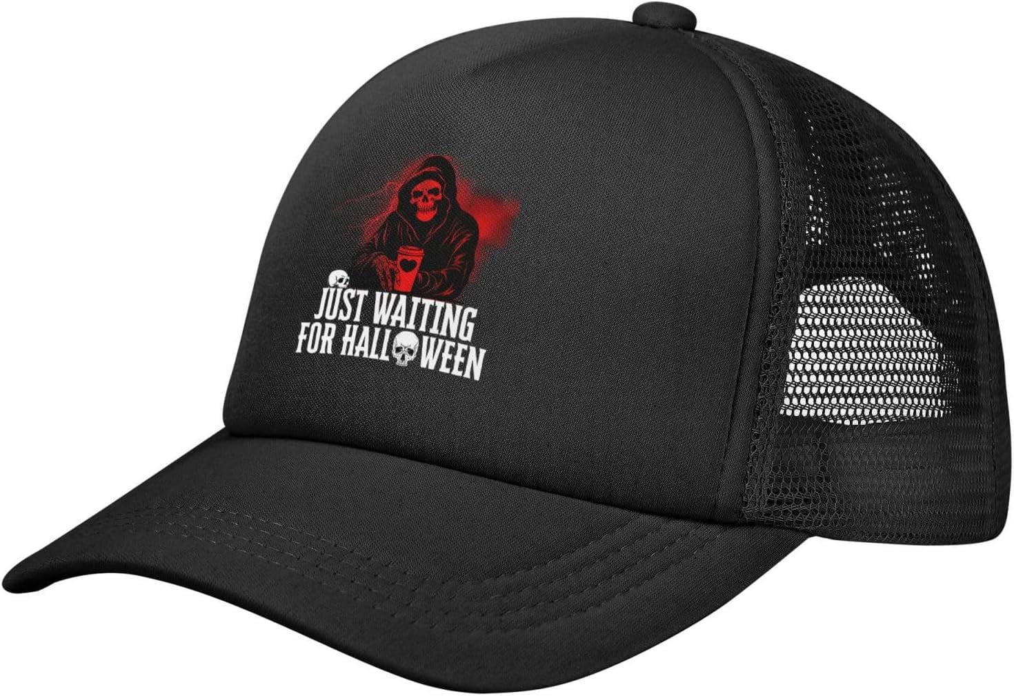 Just Waiting for Halloween Hats Skull Skeleton Mesh Trucker Hat ...