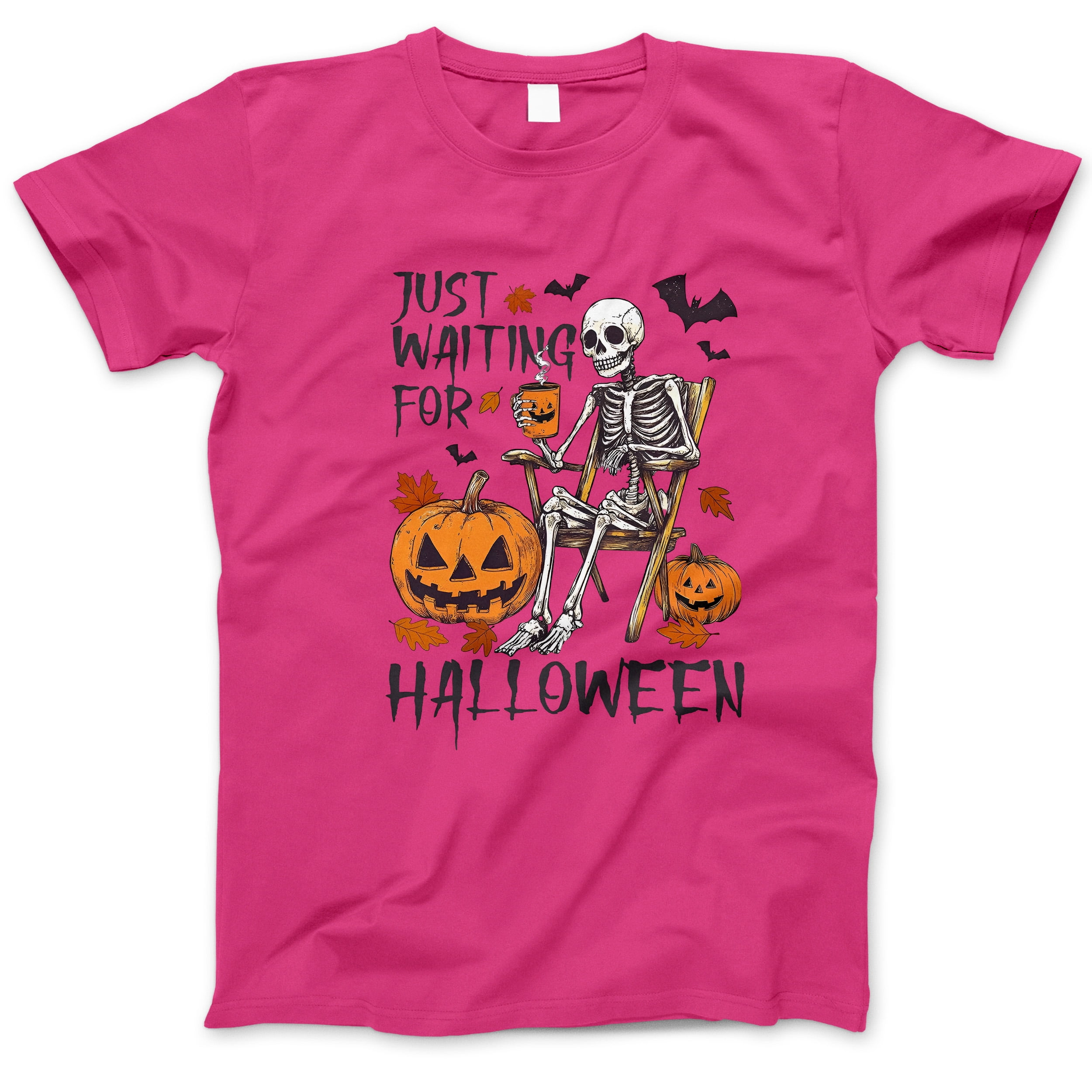 Just Waiting for Halloween Skeleton T-Shirt, Funny Spooky Pumpkin Coffee Tee, Gothic Skeleton ...