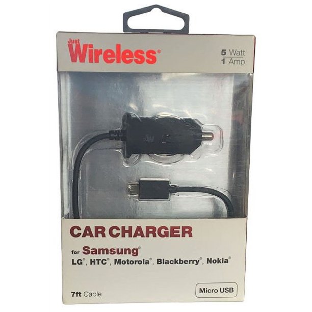 Just Wireless 5 Watt Micro USB Car Charger. 7 Feet, Black - Walmart ...