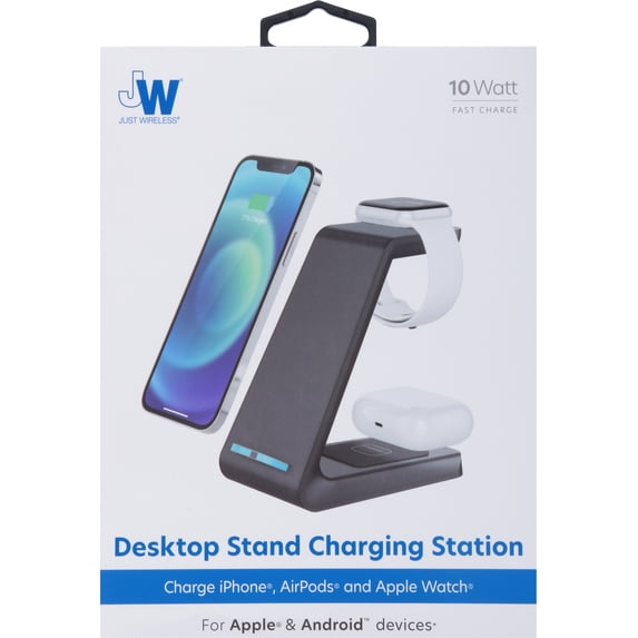 Just Wireless Multi Phone 3-in-1 Qi Charger with Compact Design and 6 ...
