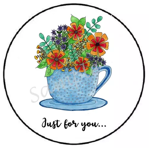 Just For You Watercolor Teacup Sticker Party Favors Sticker Envelope ...
