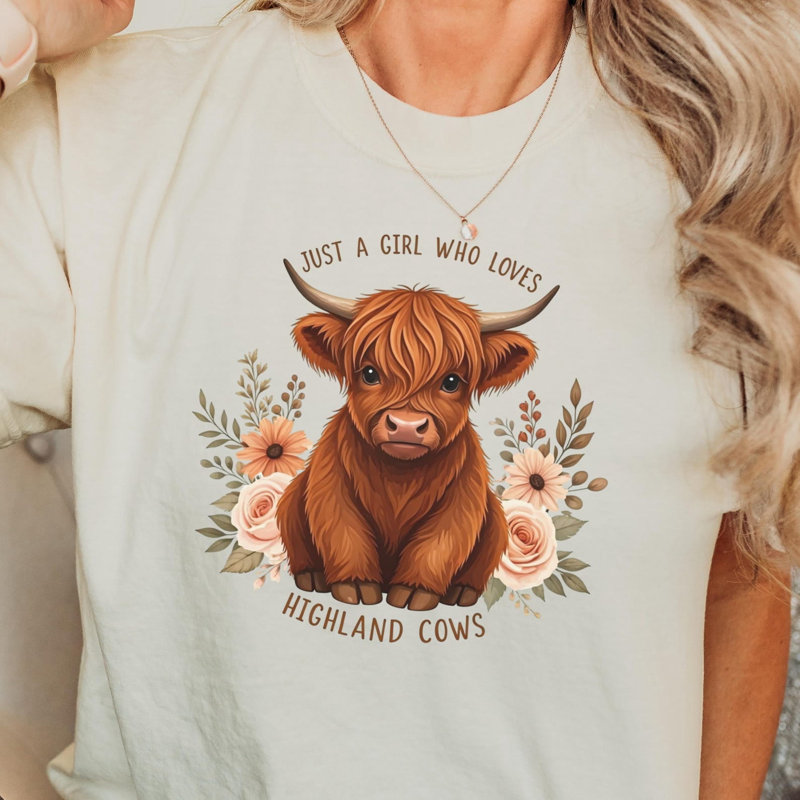 Just a Girl Who Loves Highland Cows Shirt, Cute Highland Cow, Floral ...