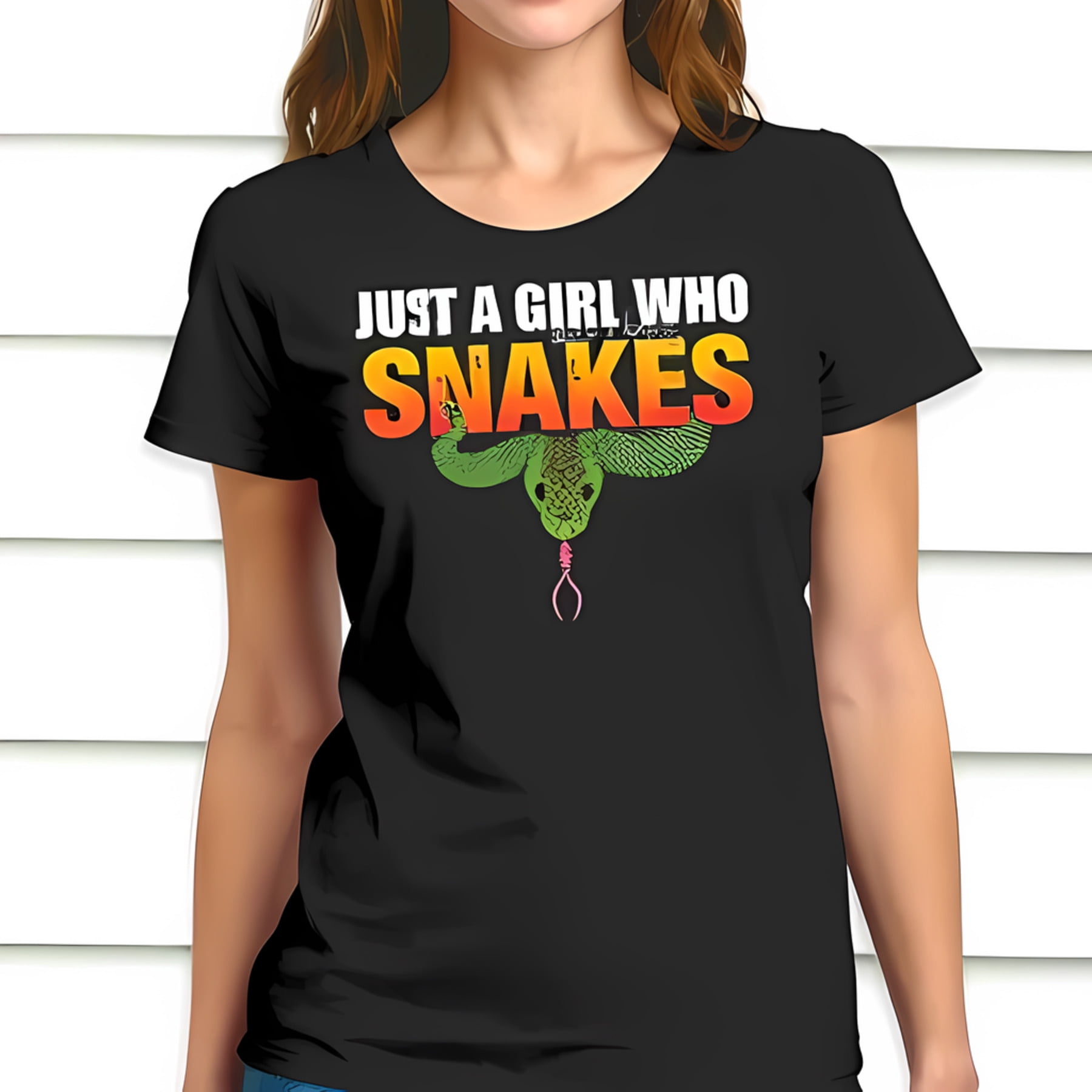 Just a Girl Who Snakes Cotton Short Sleeve T-Shirt - Vibrant Snake ...