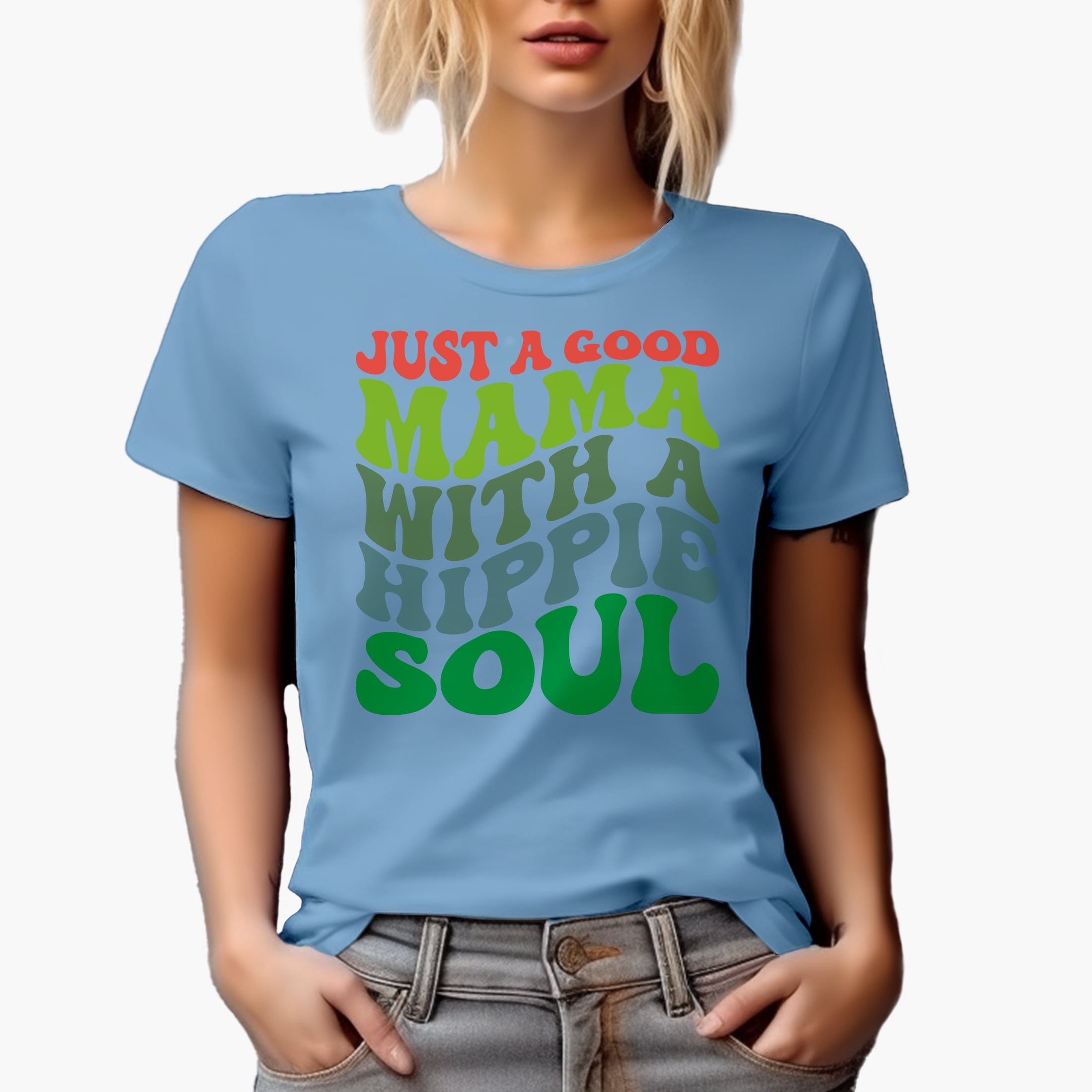 Just a Good Mama with a Hippie Soul, Groovy Retro Wavy Text Merch Gift ...