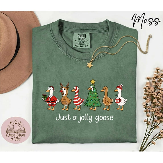 Just a Jolly Goose Graphic Print T-Shirt | Funny Christmas Geese Design ...